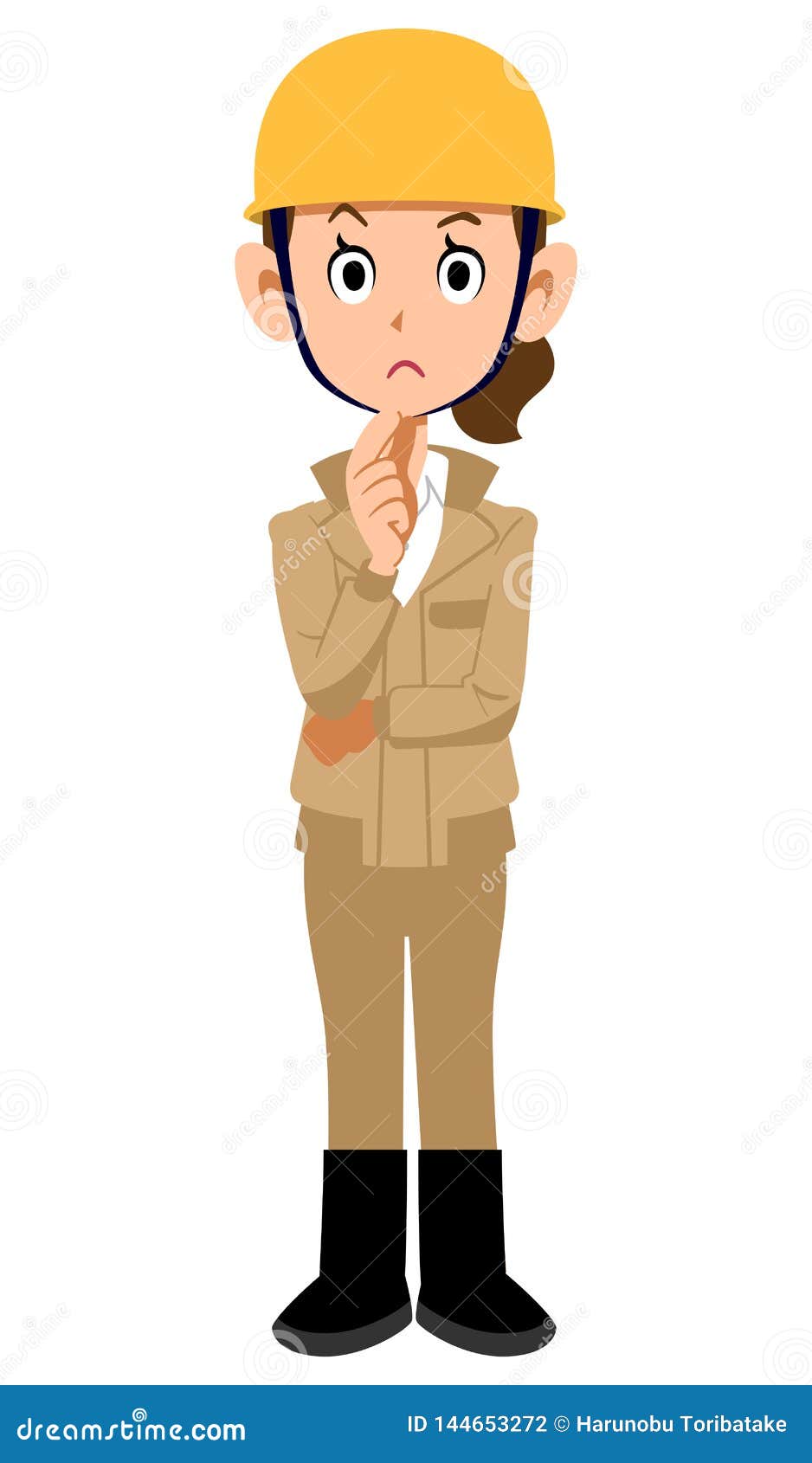 Construction Site Worker Woman Thinking Beige Work Clothes Stock Vector ...
