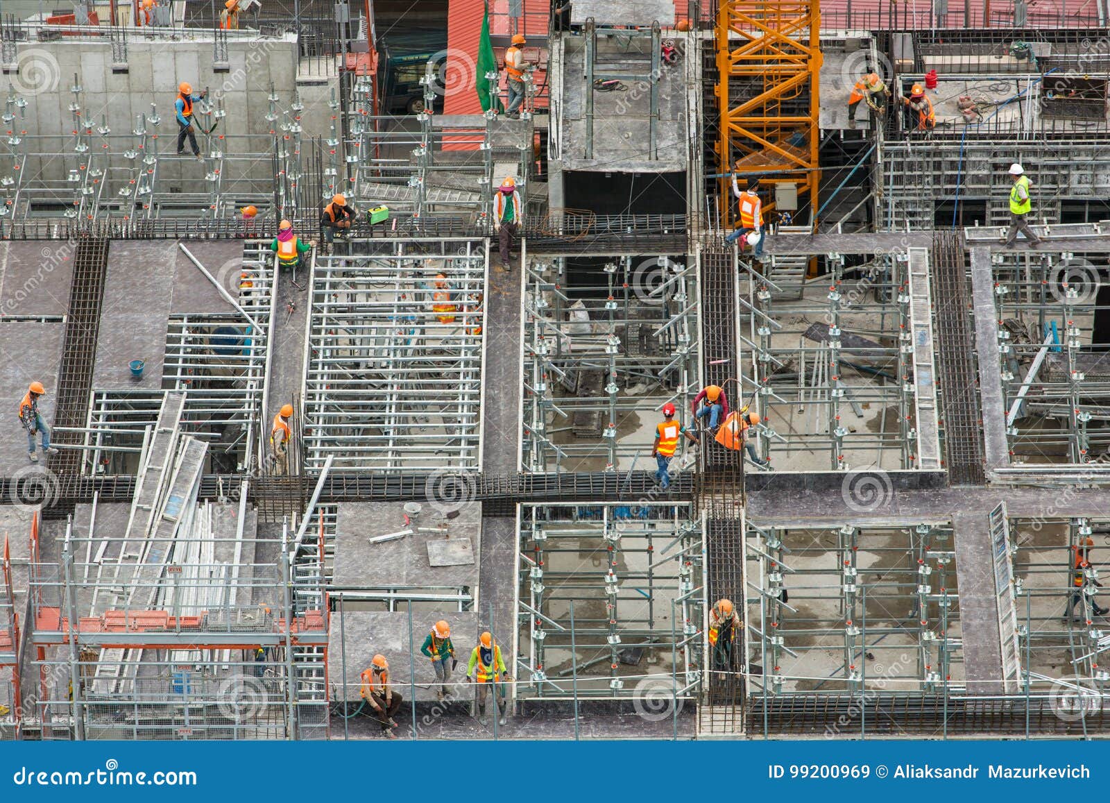 Construction Site Workers. Top View Editorial Stock Image - Image of ...