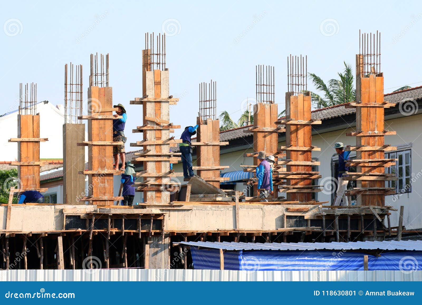 Construction Site and Construction Workers Area, People are Working on ...