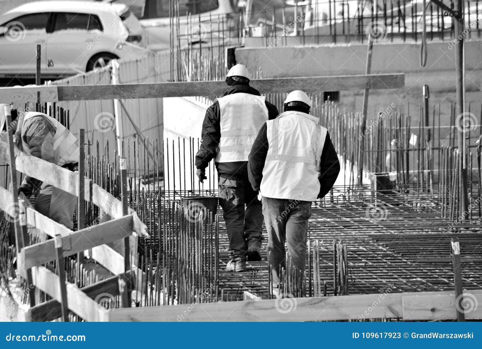 Construction Site Workers.black and White Stock Image - Image of filter ...