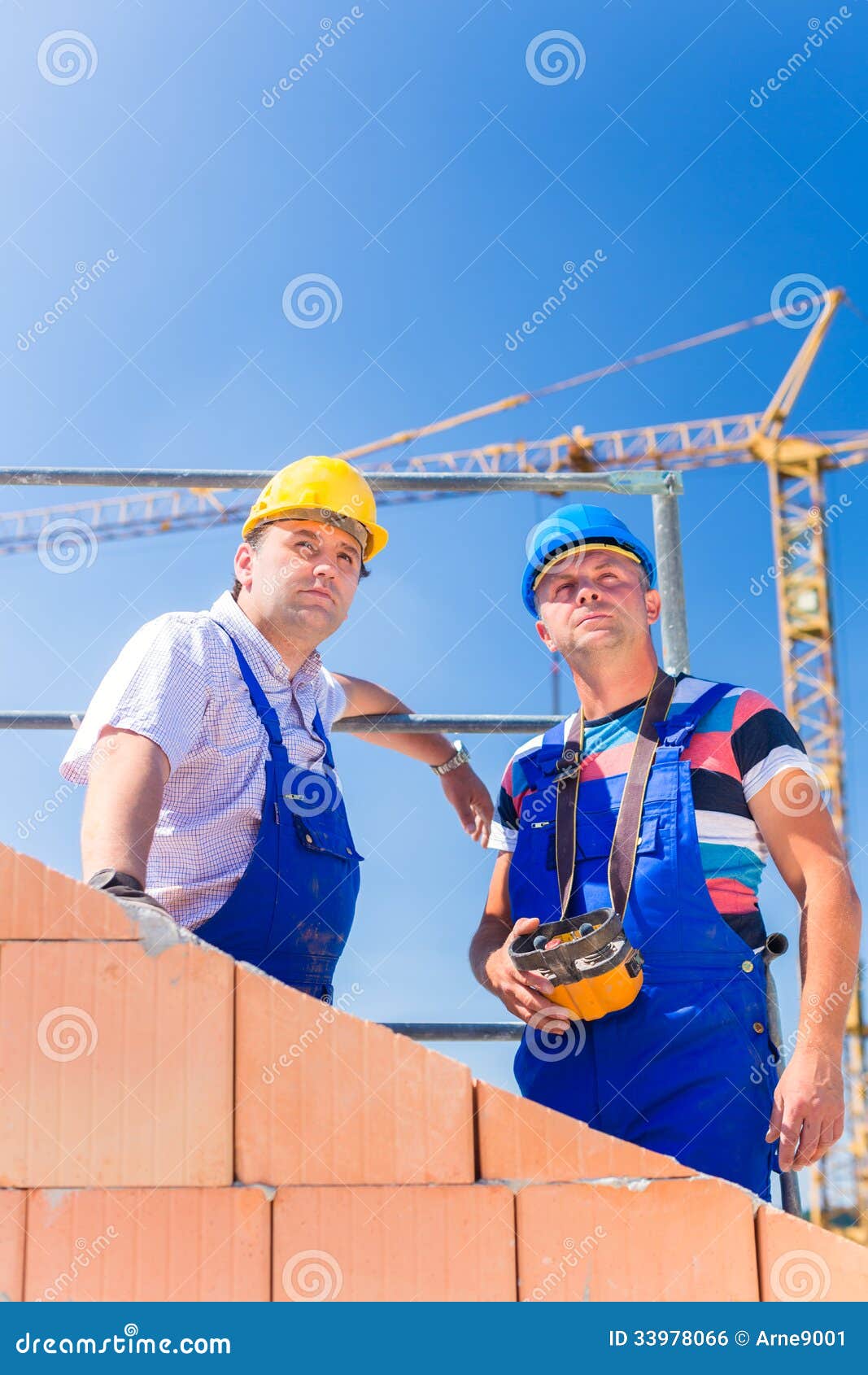 Construction Site Workers Building House with Crane Stock Photo - Image ...