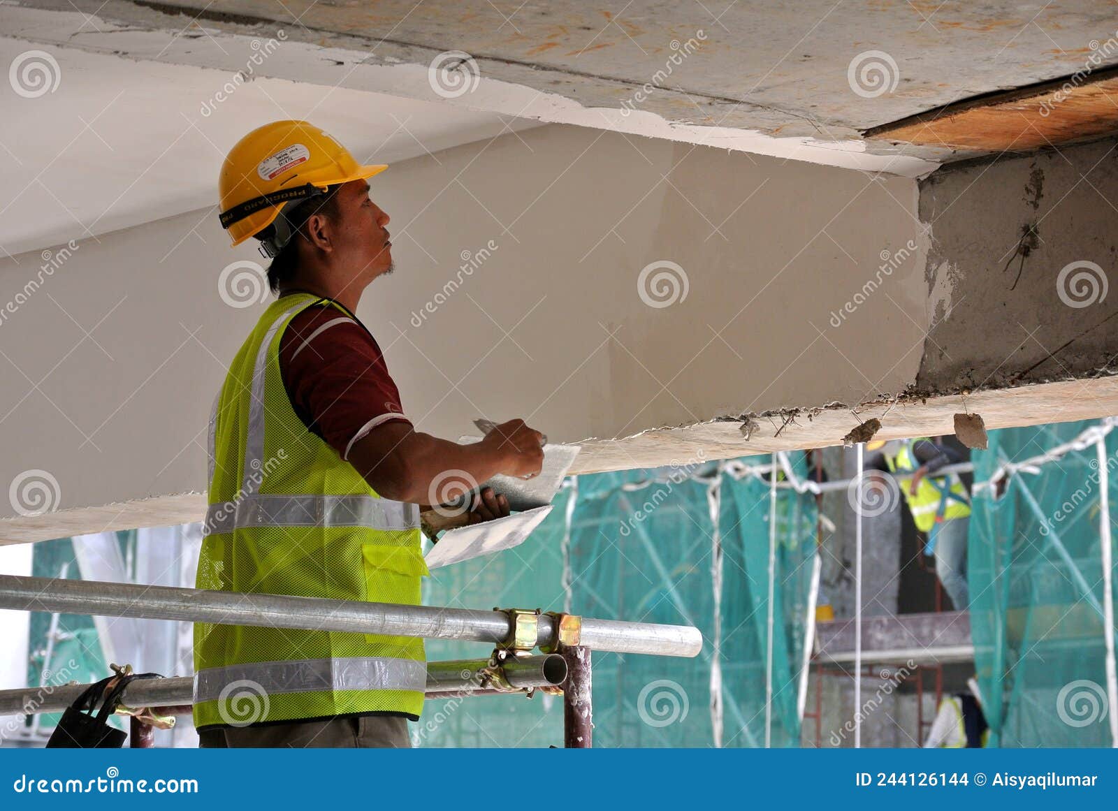 Construction Site Workers are Doing Ceiling Soffit Skim Coat Work at ...