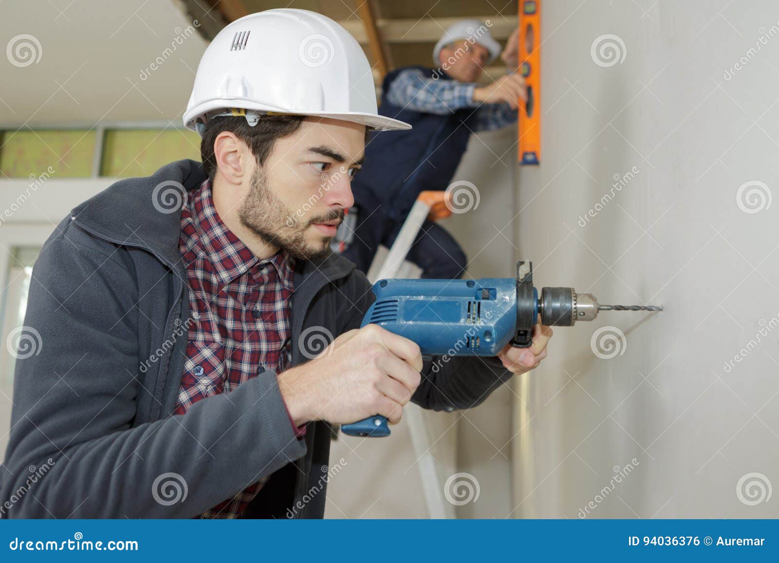 Construction Site Workers Drilling with Machine or Drill Stock Photo ...