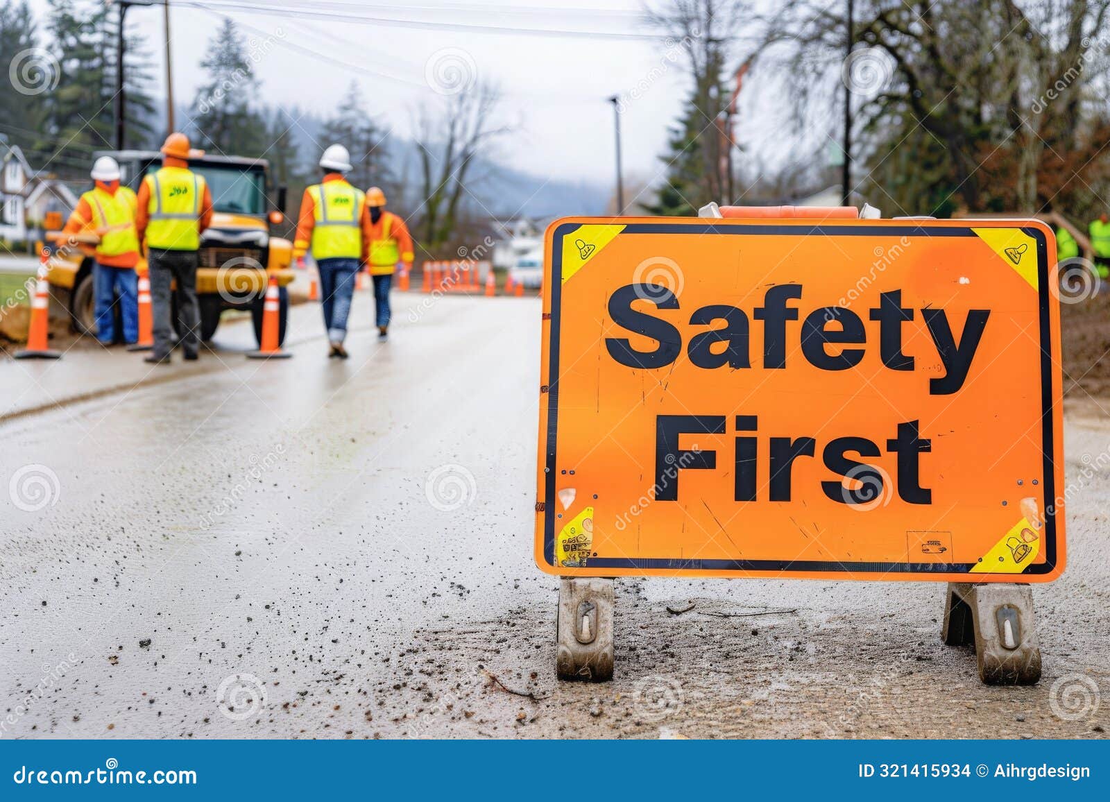 Construction Workers Emphasize Safety First on a Rainy Day Stock ...