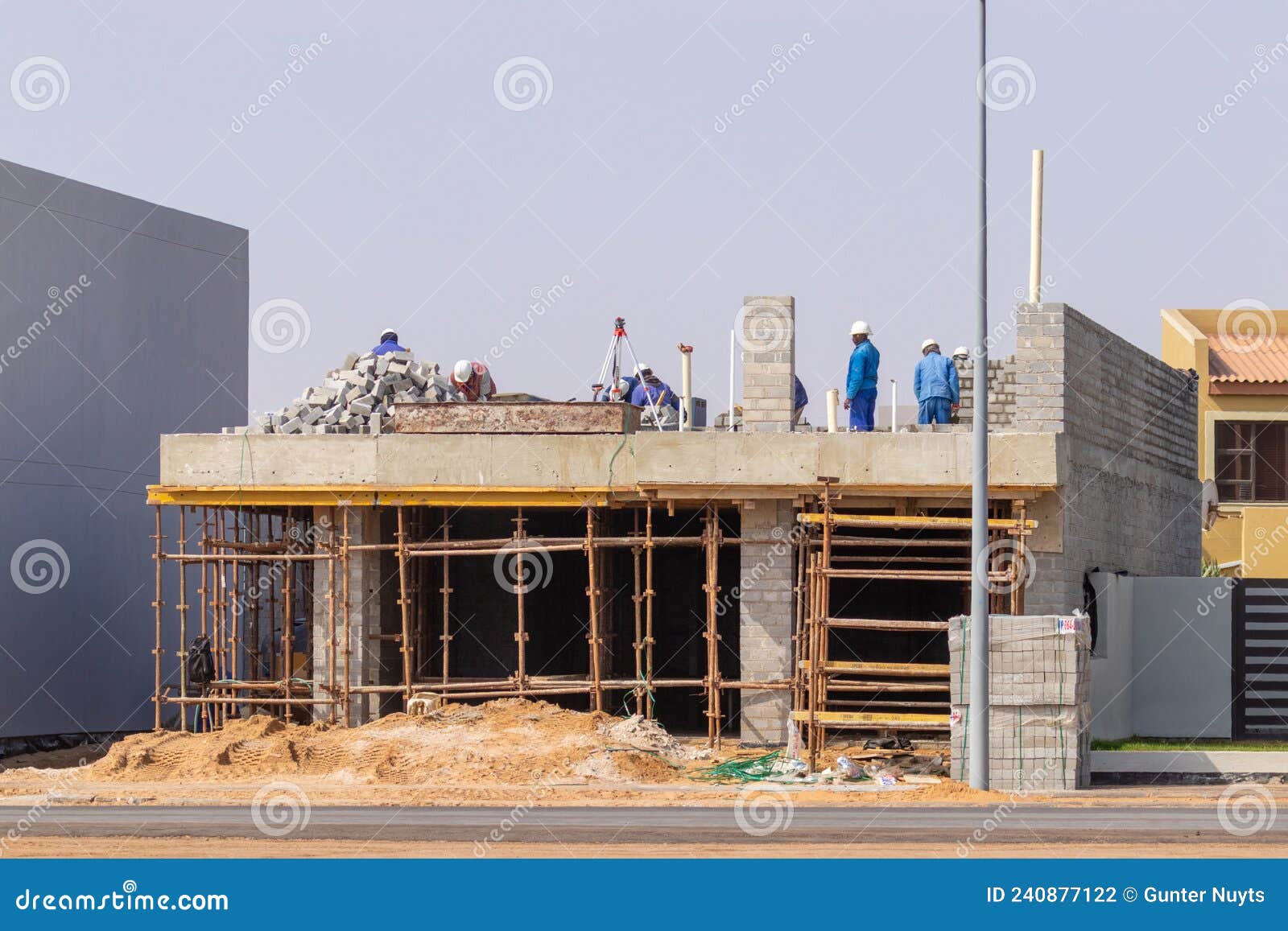 Construction Site with Workers, Walvis Bay, Namibia. Editorial ...