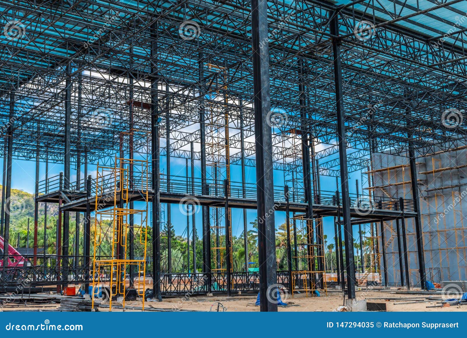 Construction Site Working, Steel Roof Stock Image - Image of equipment ...