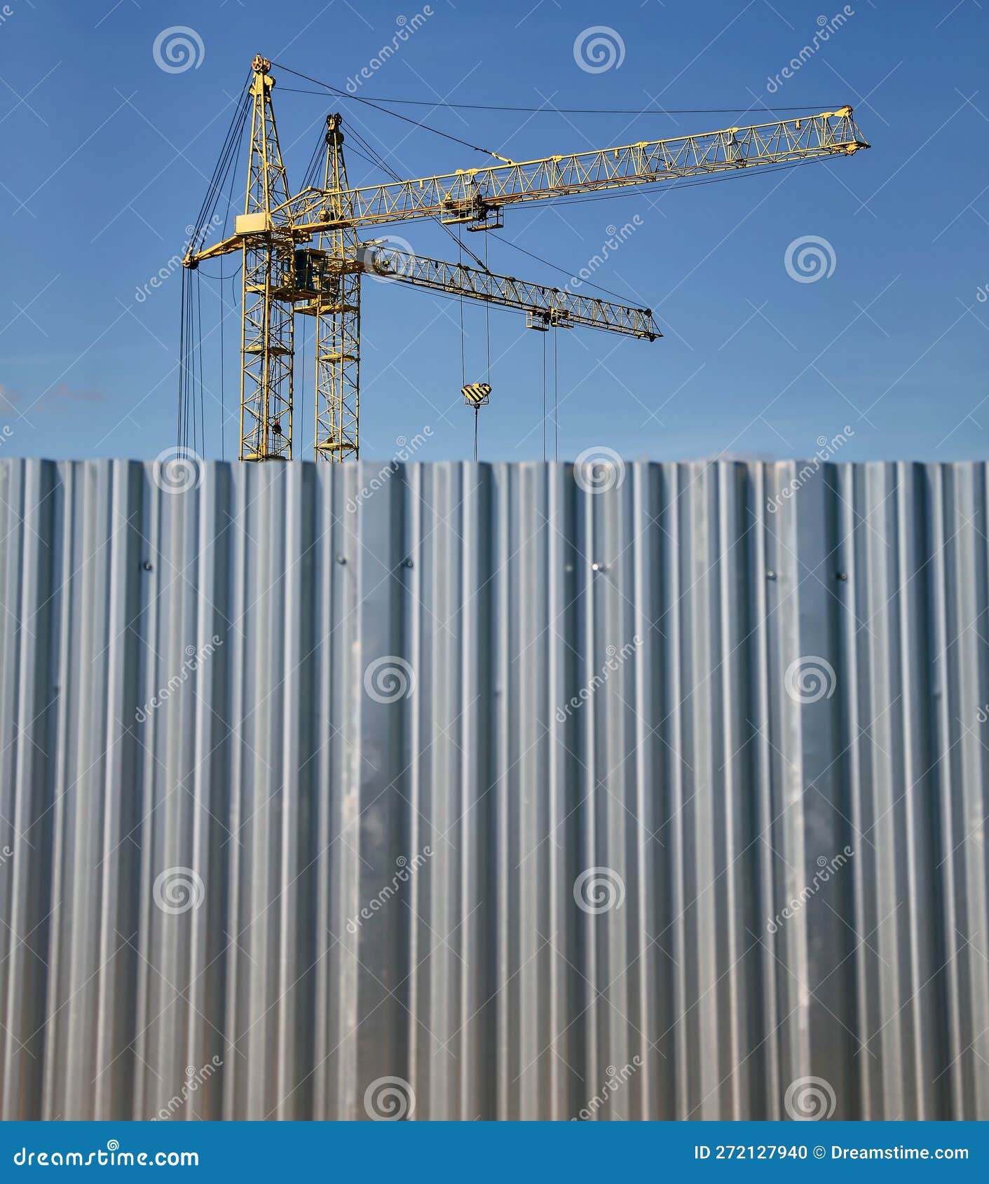 Construction Site Working Crane Behind Iron Fence Stock Photo - Image ...