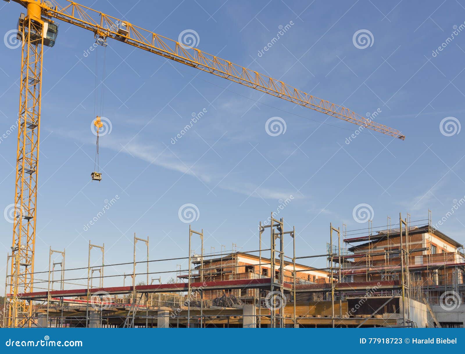 Construction Site with Yellow Crane Stock Image - Image of teamwork ...