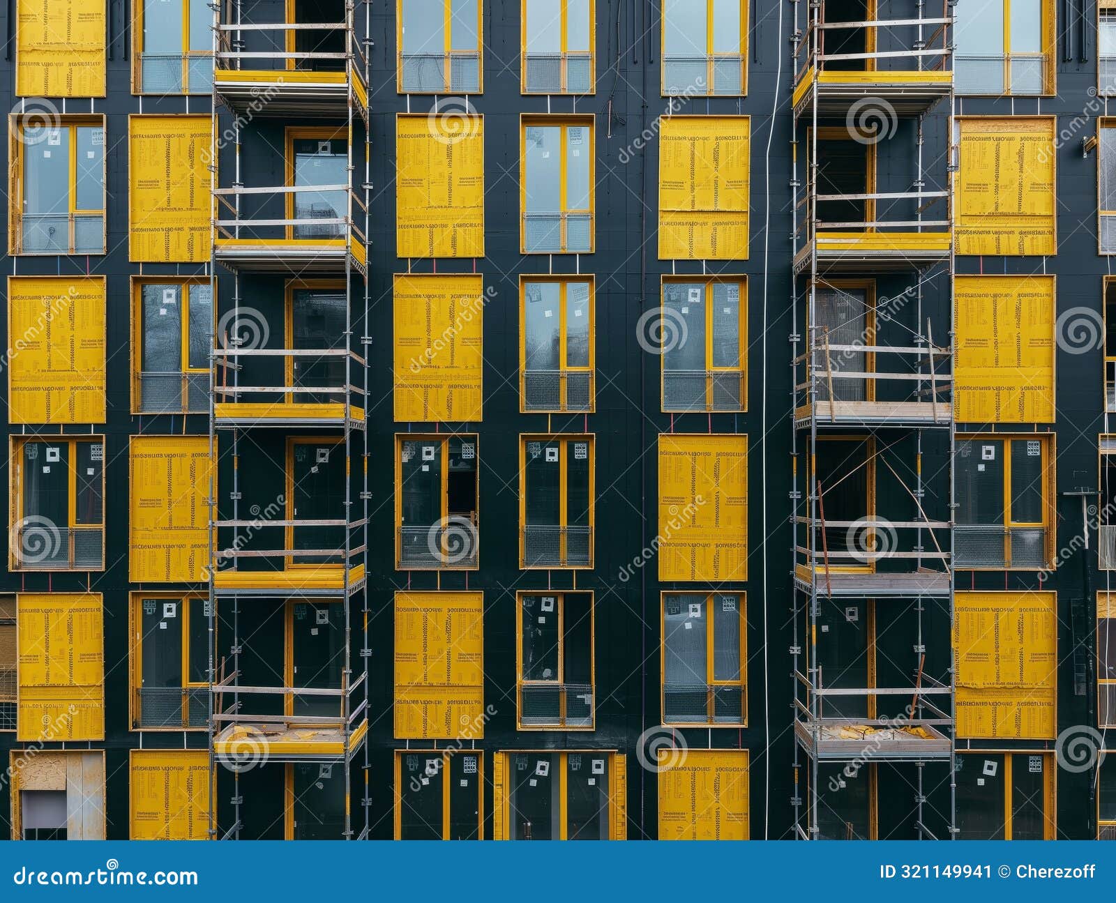 Construction Site with Yellow Panels and Scaffolding Stock Image ...