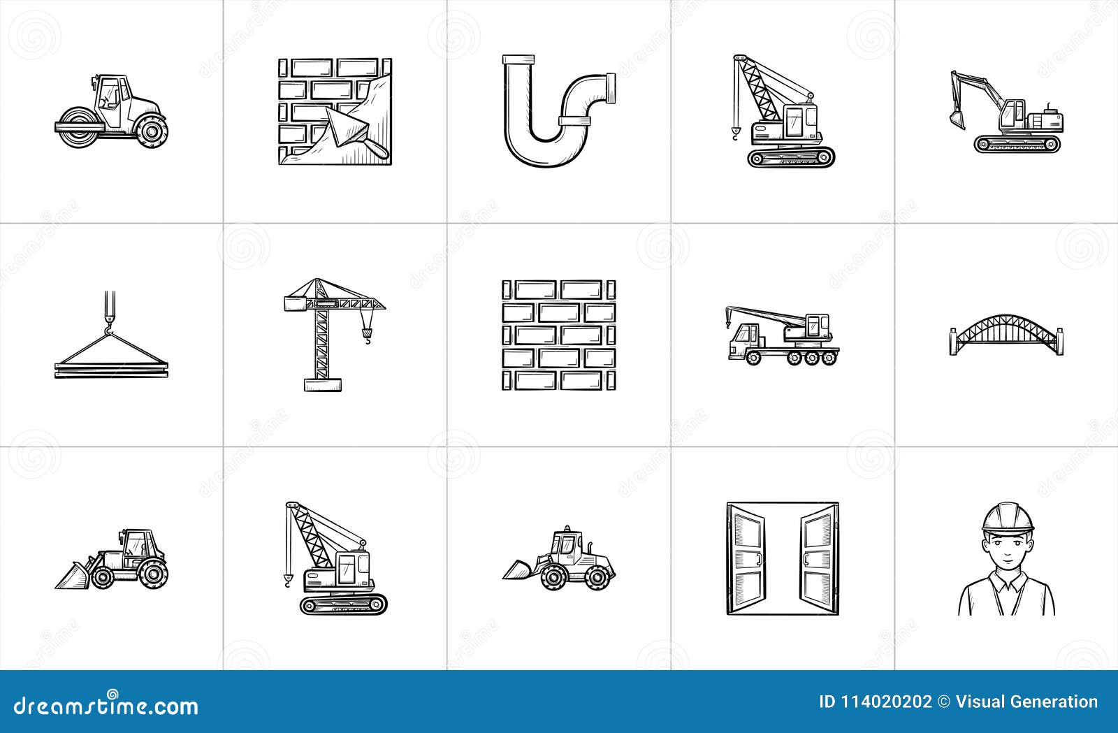 Construction Hand Drawn Sketch Icon Set. Stock Vector - Illustration of ...