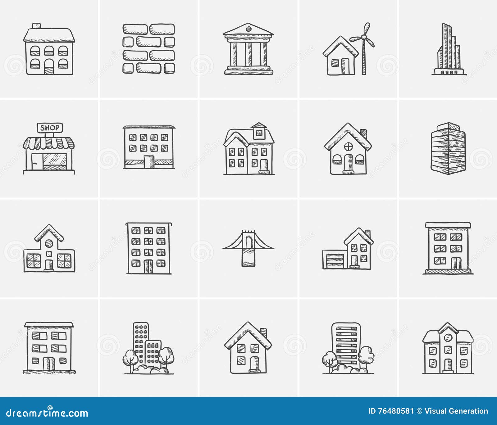 Construction Sketch Icon Set. Stock Vector - Illustration of living ...