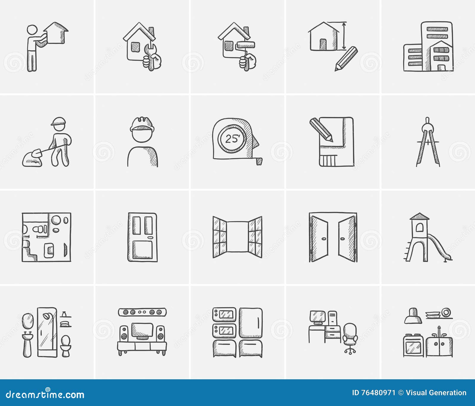 Construction Sketch Icon Set. Stock Vector - Illustration of project ...