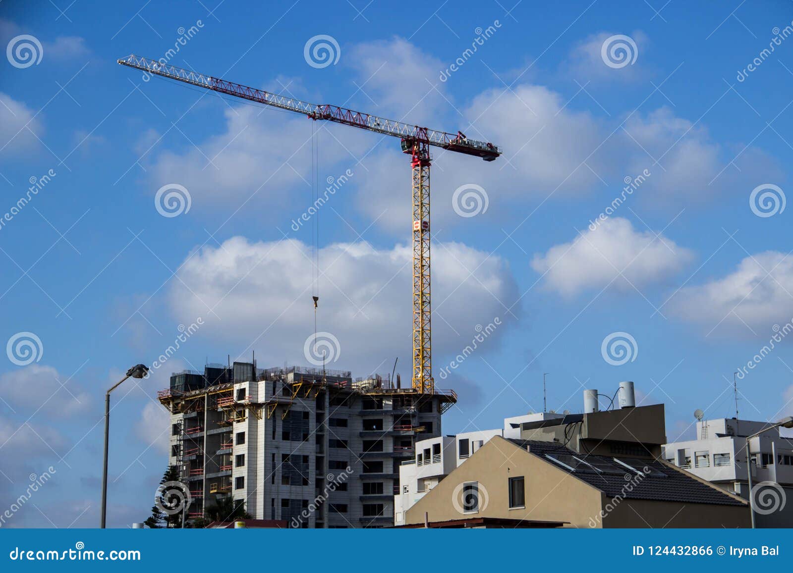 Construction of a Skyscraper with a Crane Stock Photo - Image of lift ...