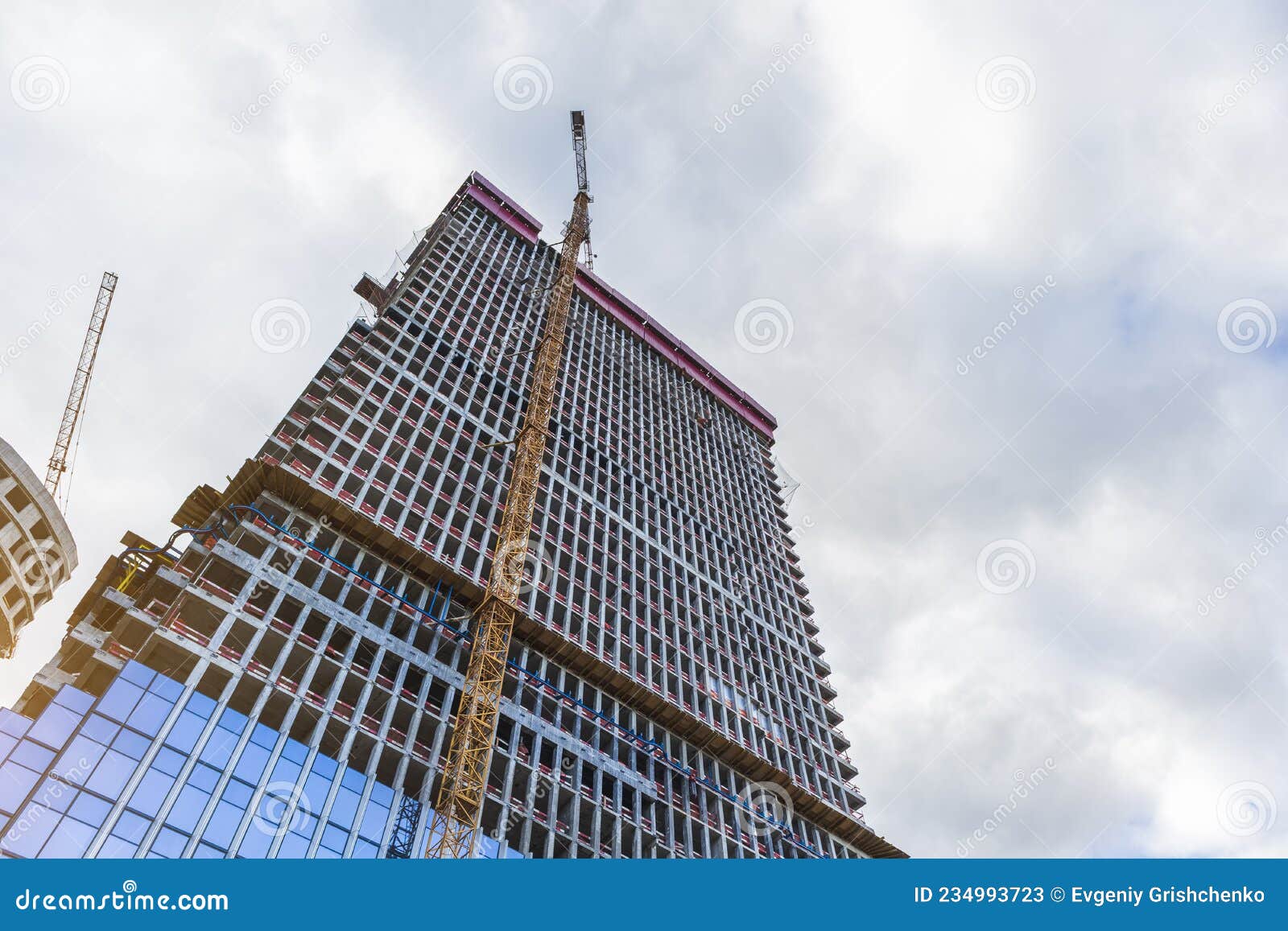 Construction of Skyscraper Tower Crane Lifting of Concrete Plinths ...