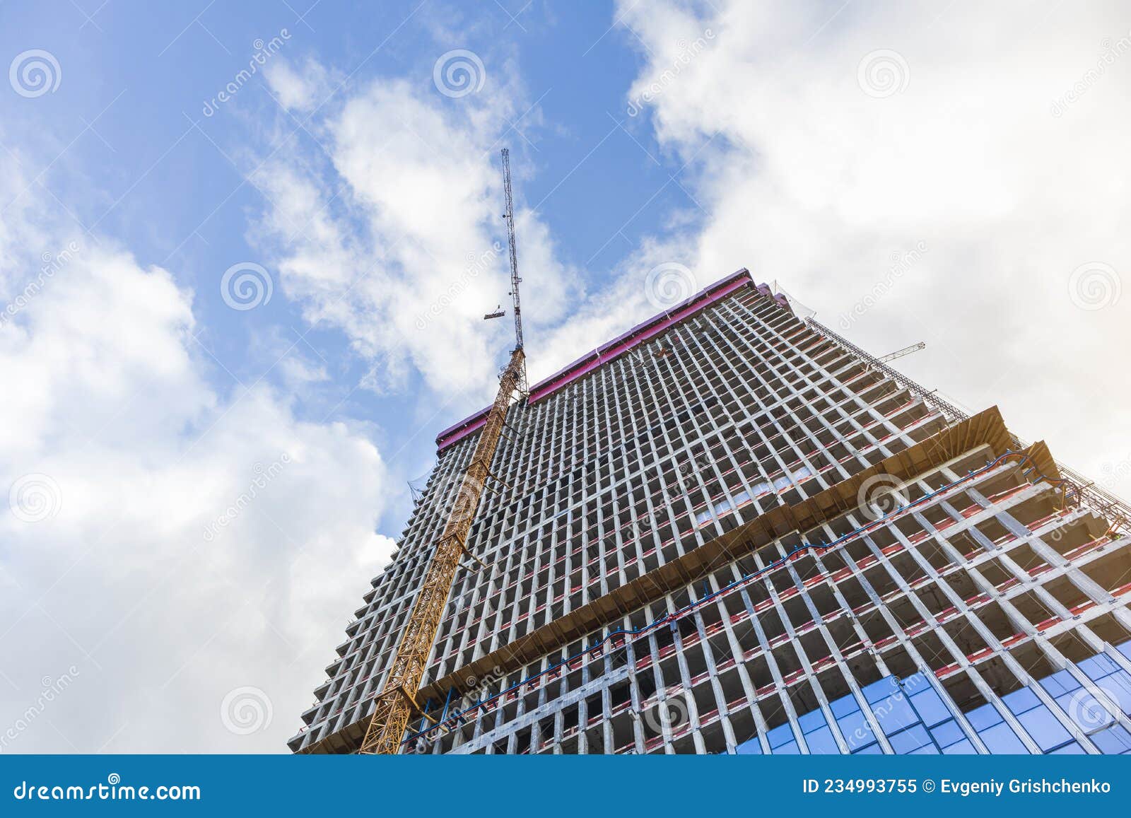 Construction of Skyscraper Tower Crane Lifting of Concrete Plinths ...