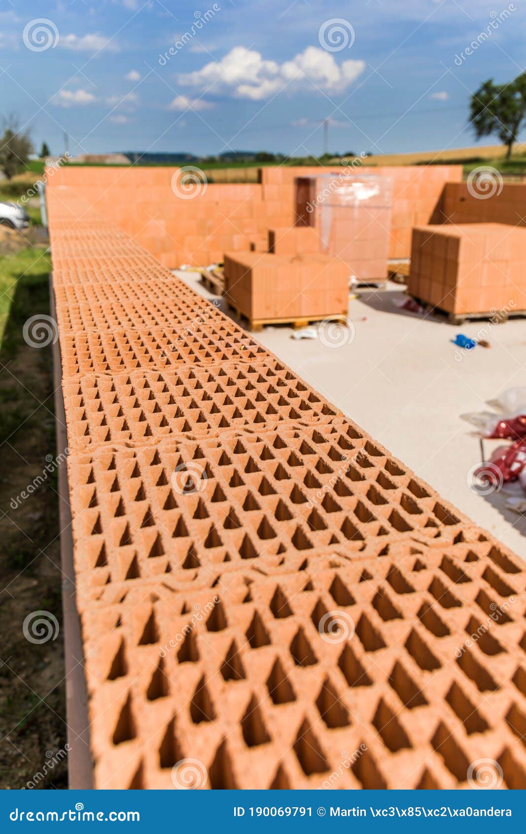 Construction of a Small Family House. House Construction Site. Brick ...