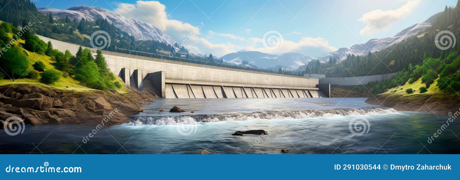 Construction Of A Hydroelectric Dam On A River In A Fantasy World Of ...