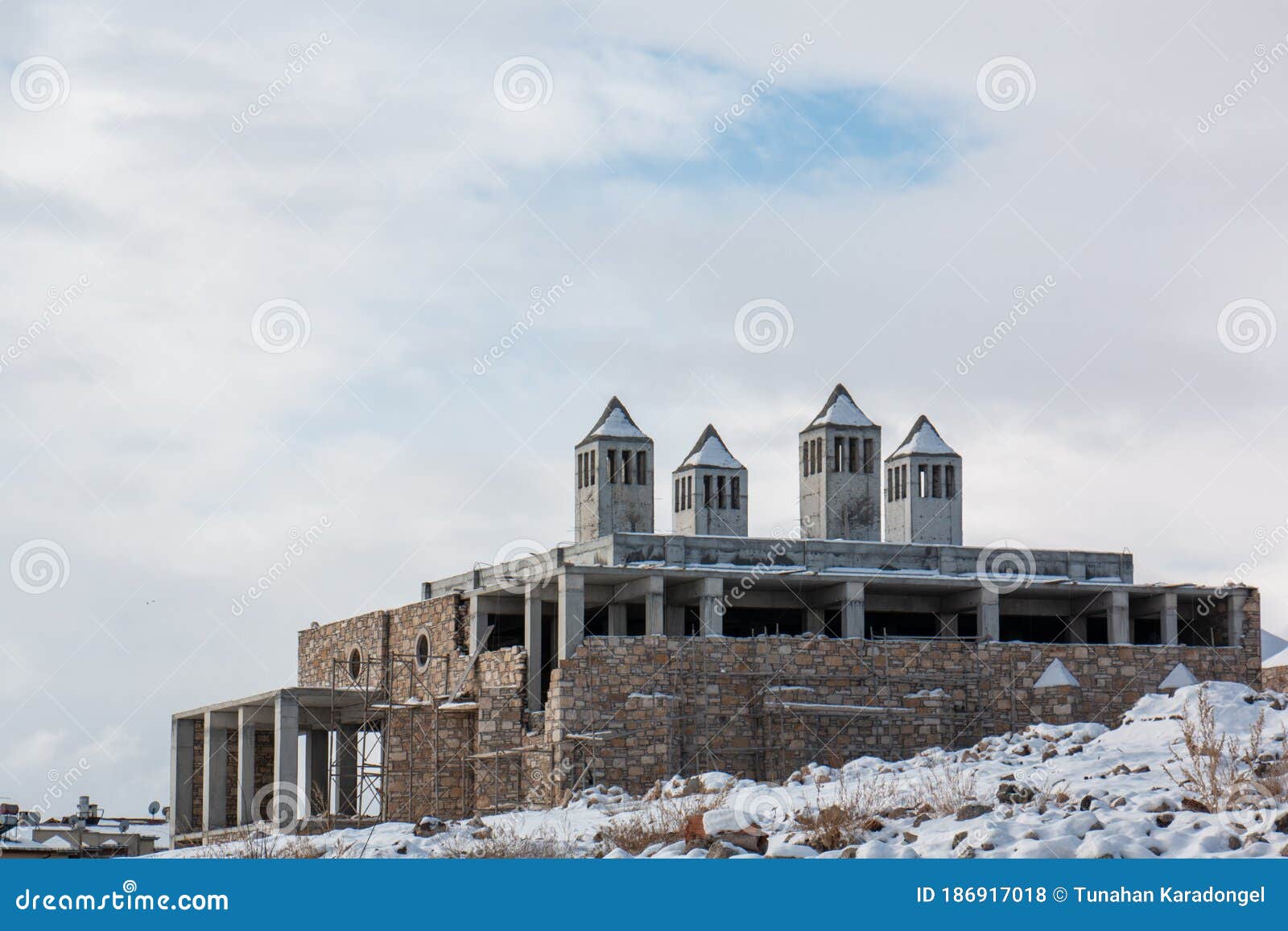 Construction in the snow stock photo. Image of forest - 186917018