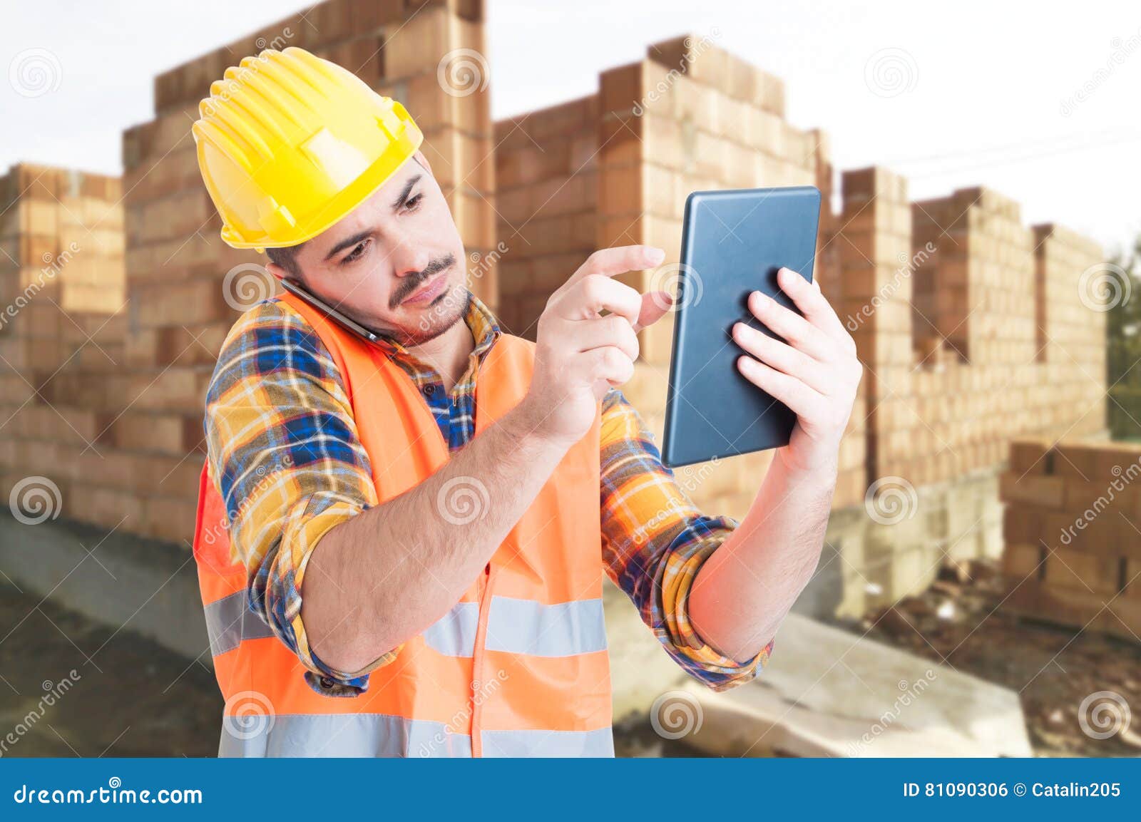 Multitasking Construction Worker Ready For Construction Works Stock ...
