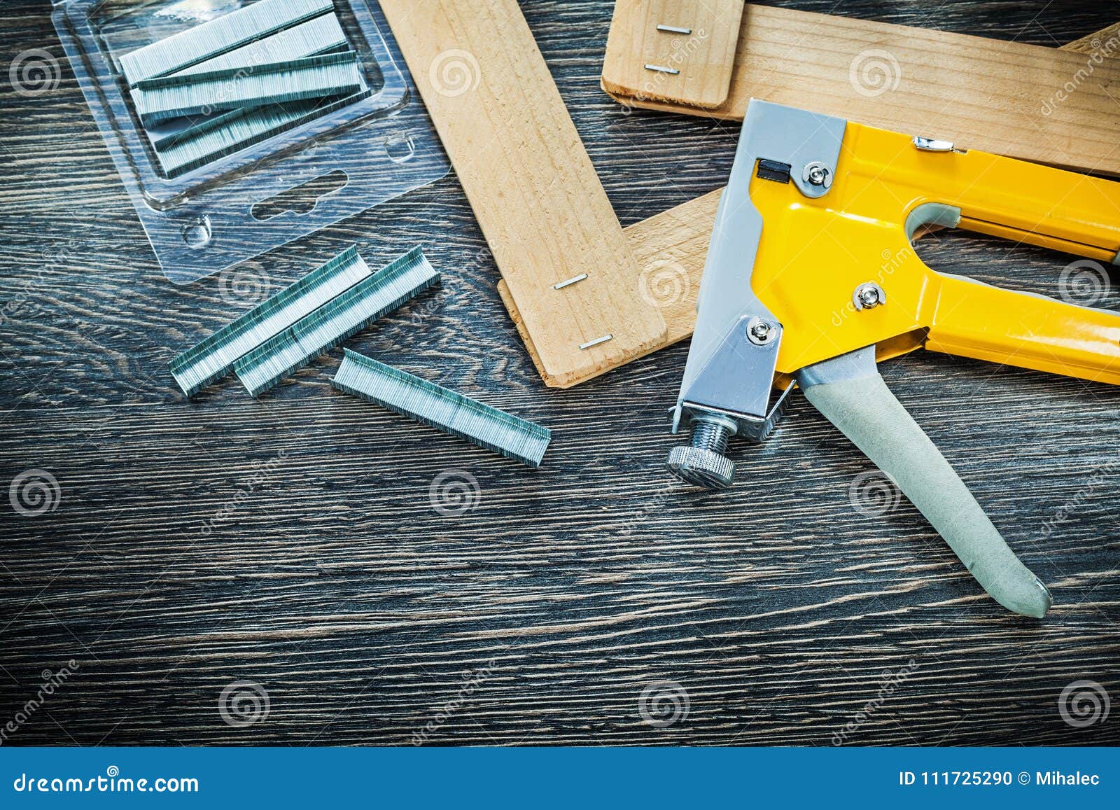 Construction Stapler Staples Wooden Planks Top View Stock Photo - Image ...