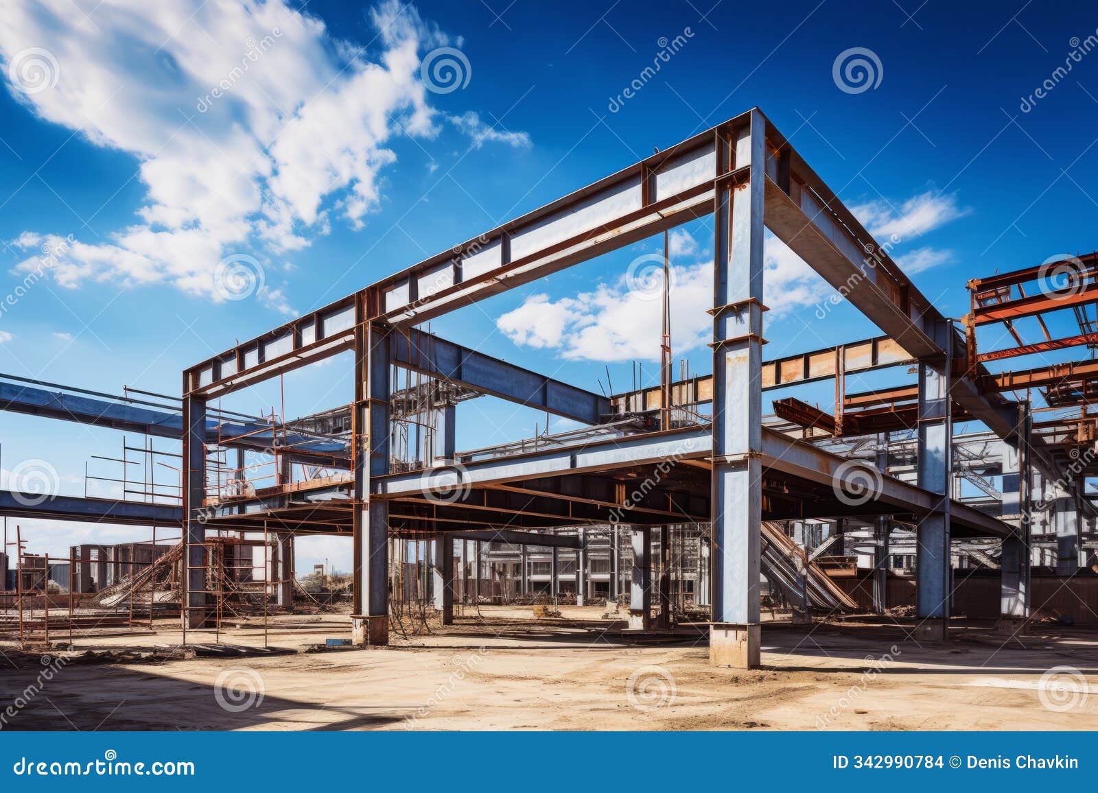 Construction of the Steel Building, Pillars Using Stock Photo - Image ...