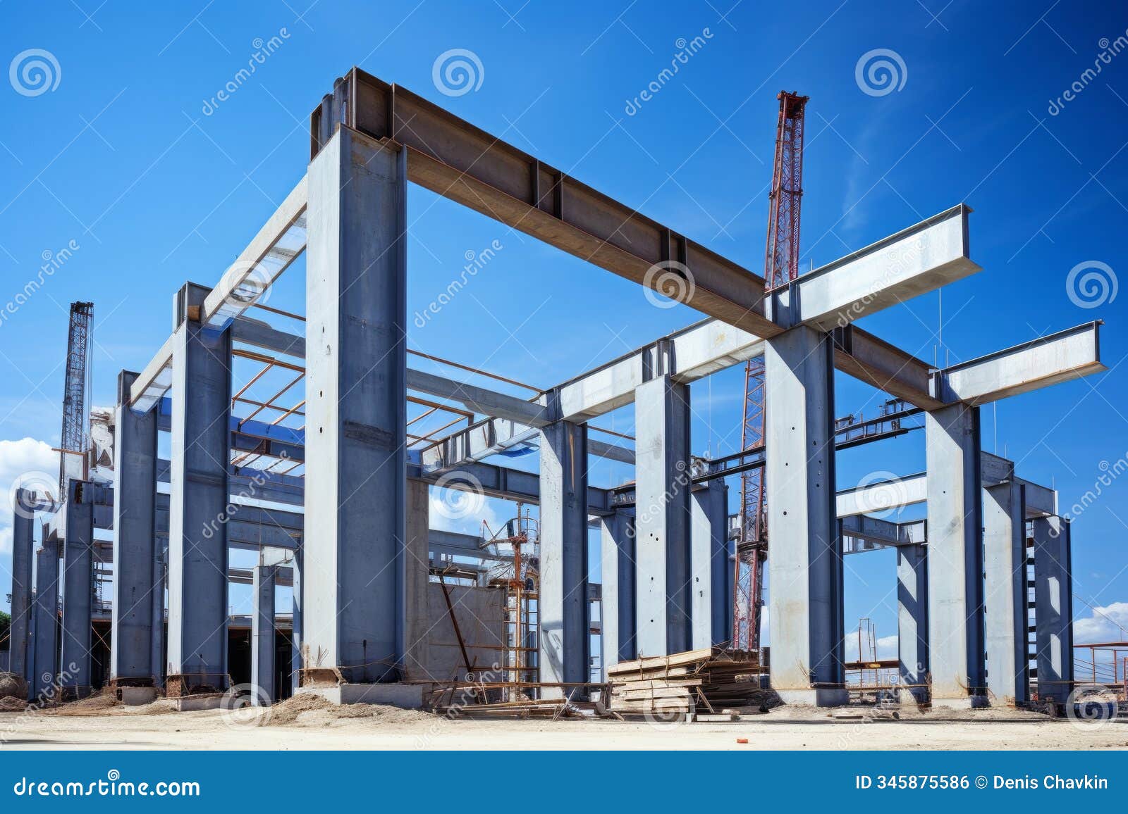 Construction of the Steel Building, Pillars Using Stock Photo - Image ...