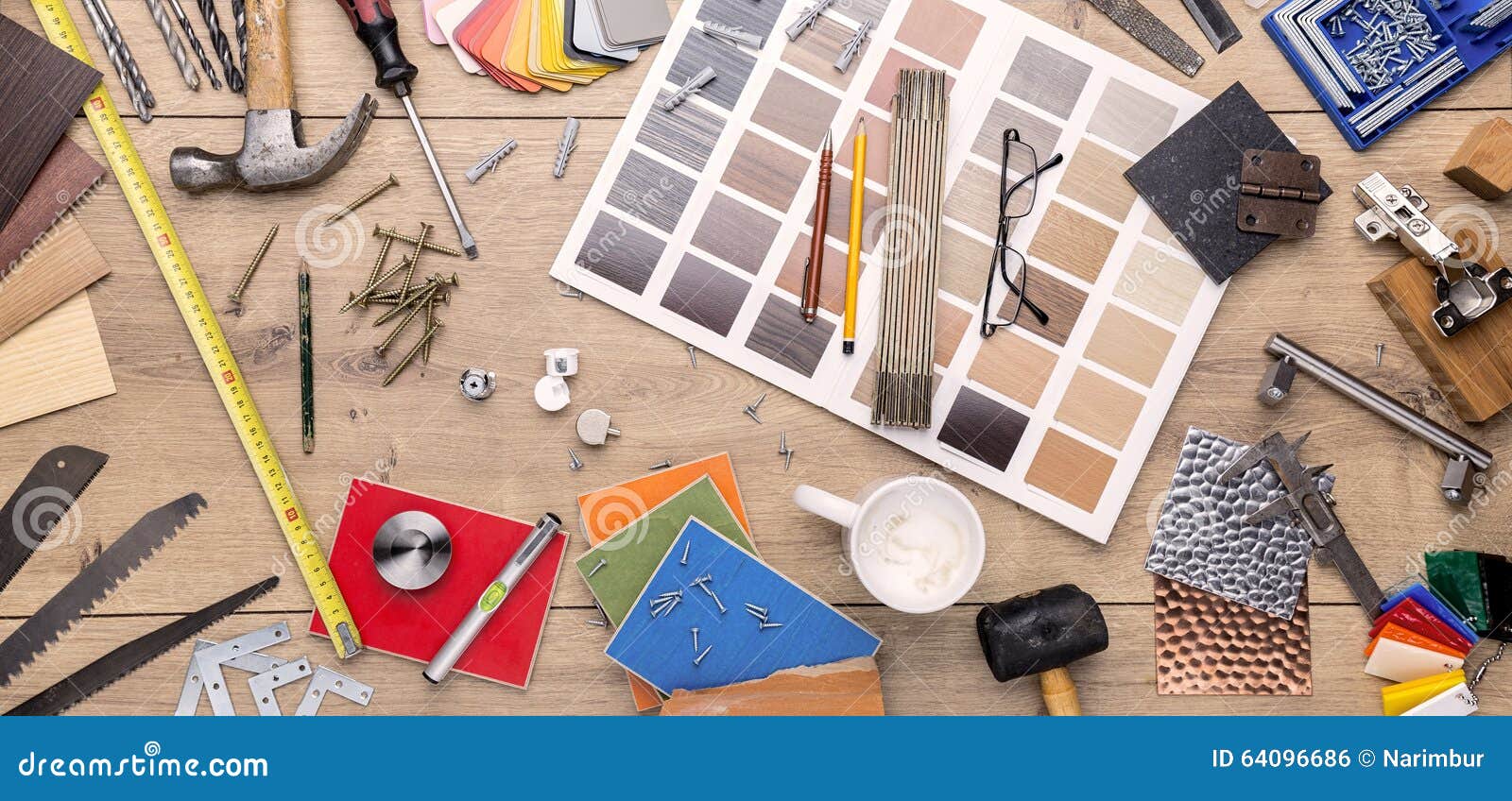 Construction Still Life with Many Tools Stock Photo - Image of table ...