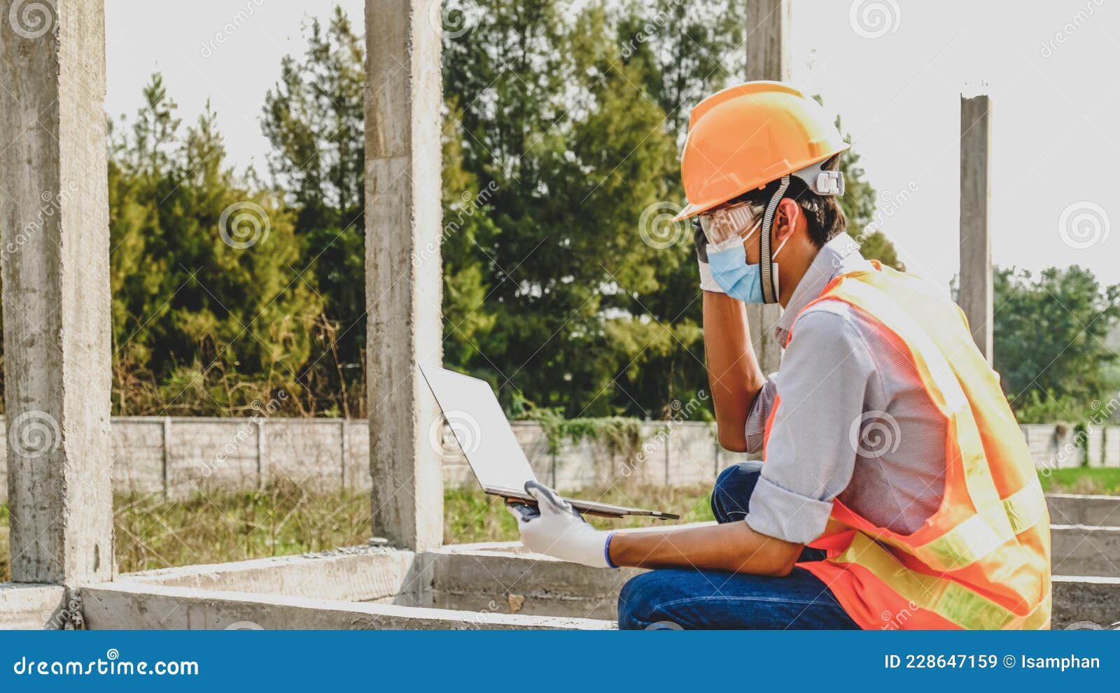 Construction Structures Site, Engineer Contractor Man Use Laptop Work ...