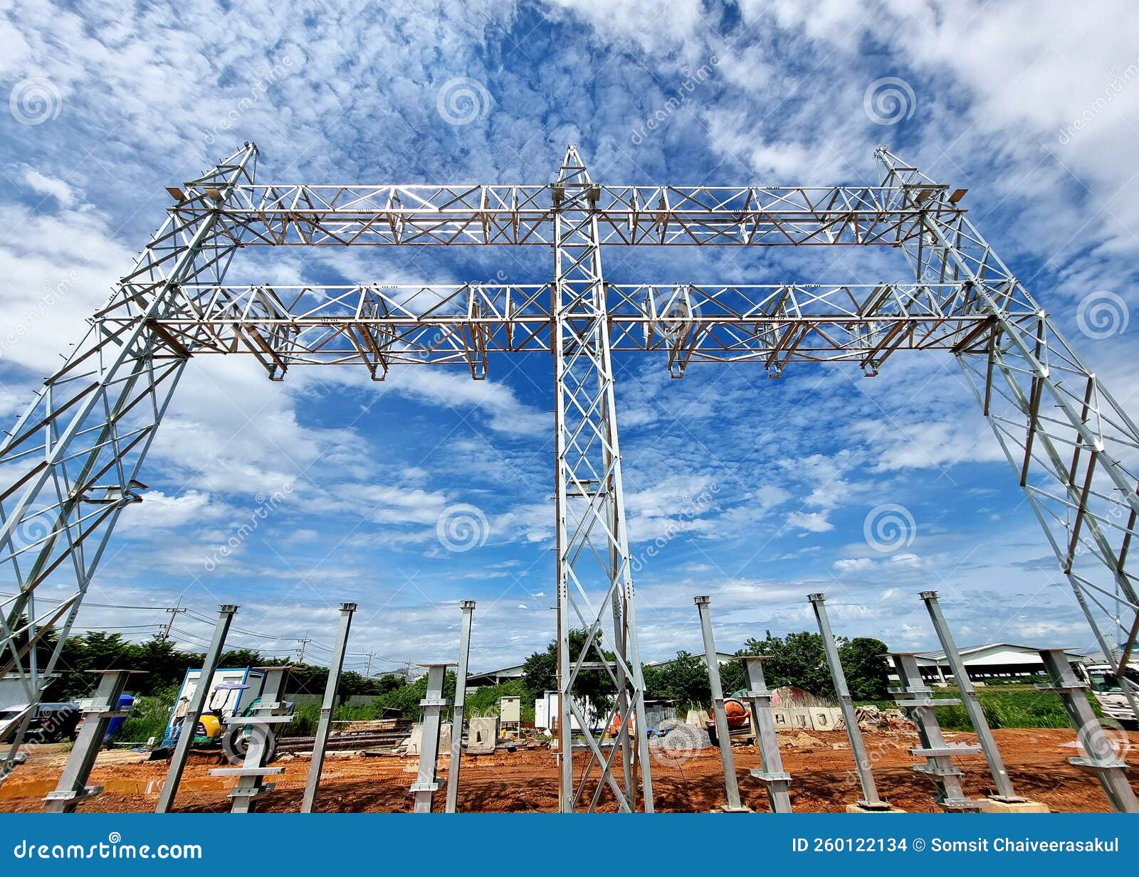 Steel Structure of High Voltage Take-off Tower and Switchyard Area on ...