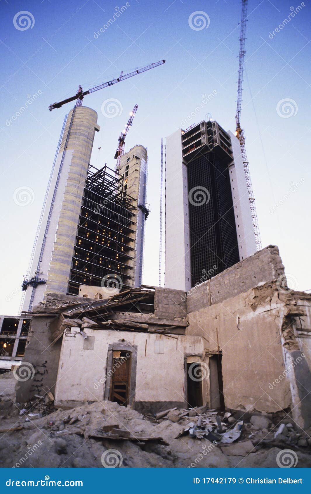 Construction at sunset stock image. Image of high, hook - 17942179
