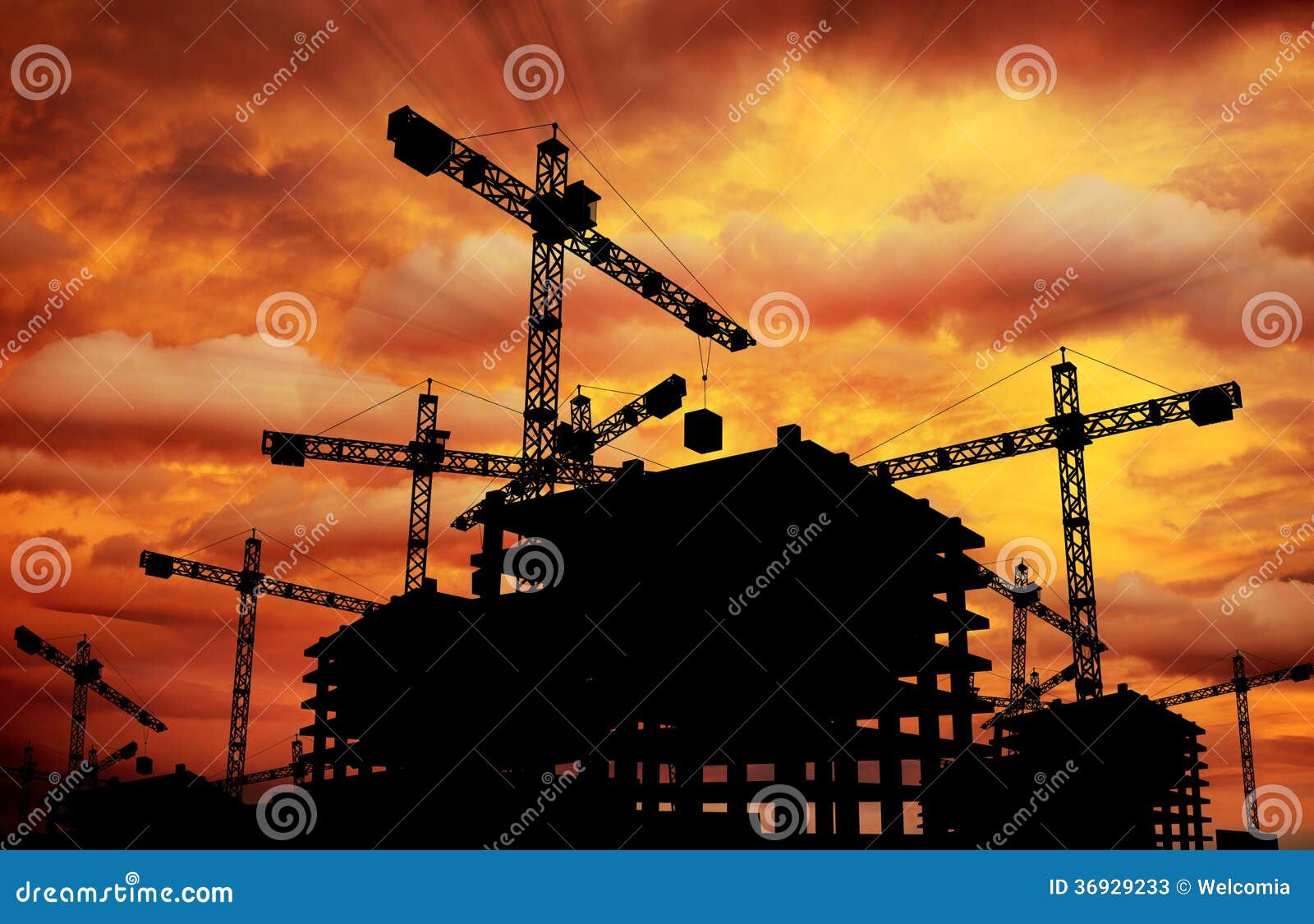 Construction Sunset stock image. Image of machine, develop - 36929233