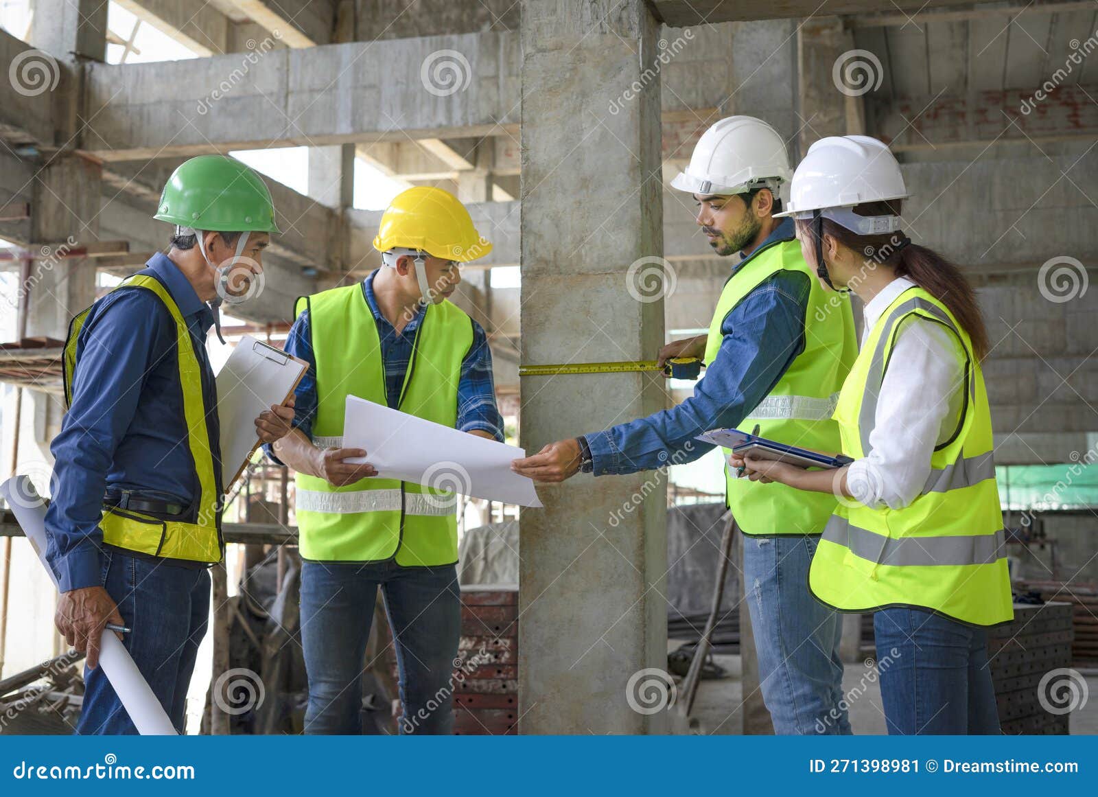 Construction Supervision Engineers is Measuring Concrete Pillar the ...