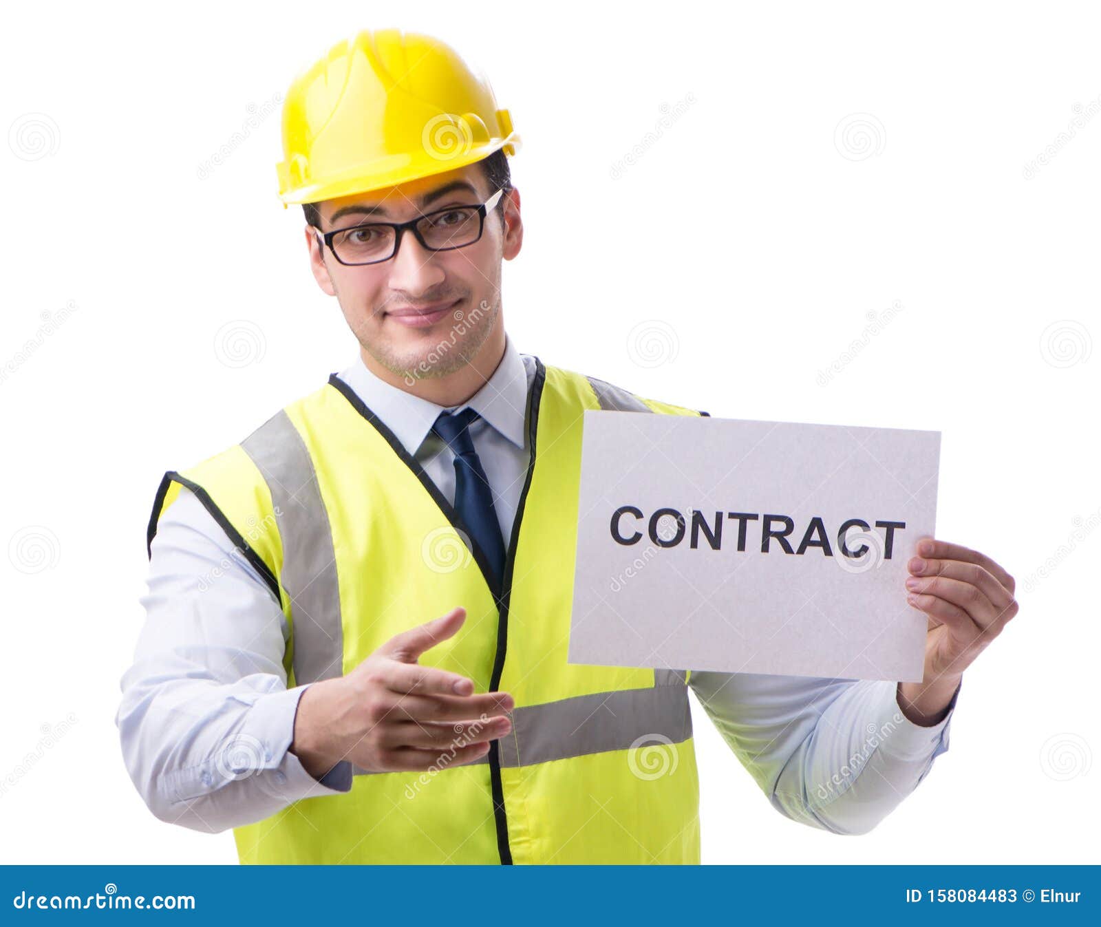 Construction Supervisor with Contract Isolated on White Backgrou Stock ...