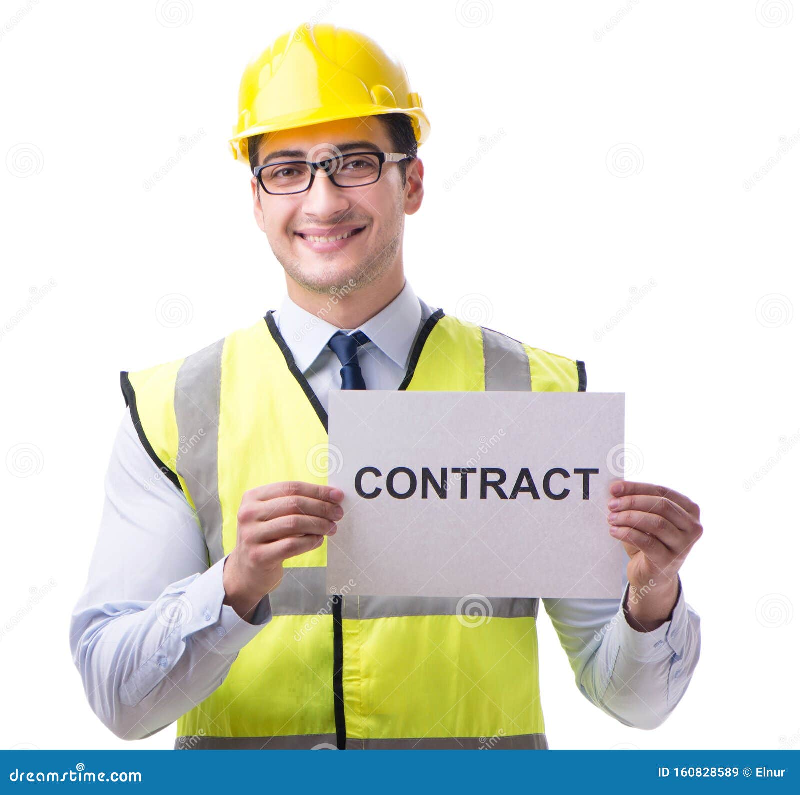 Construction Supervisor with Contract Isolated on White Backgrou Stock ...