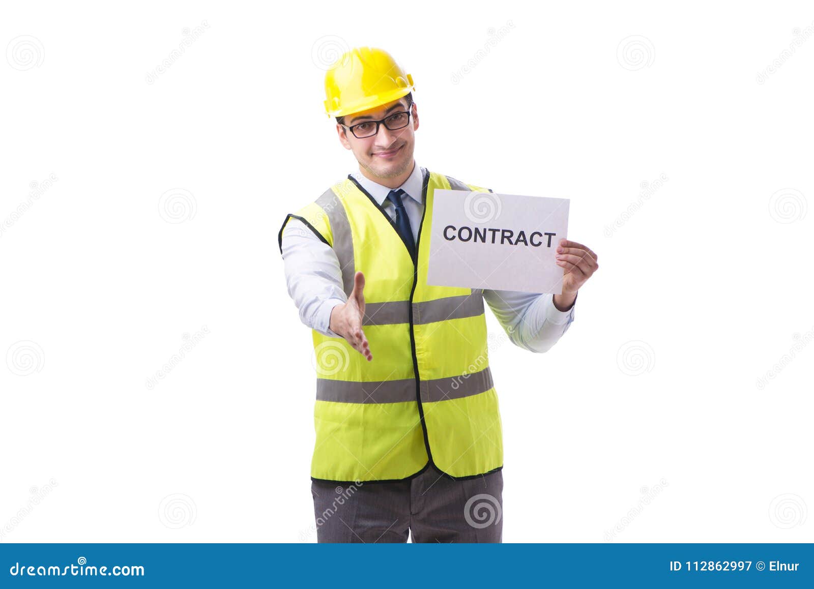 Construction Supervisor with Contract Isolated on White Backgrou Stock ...