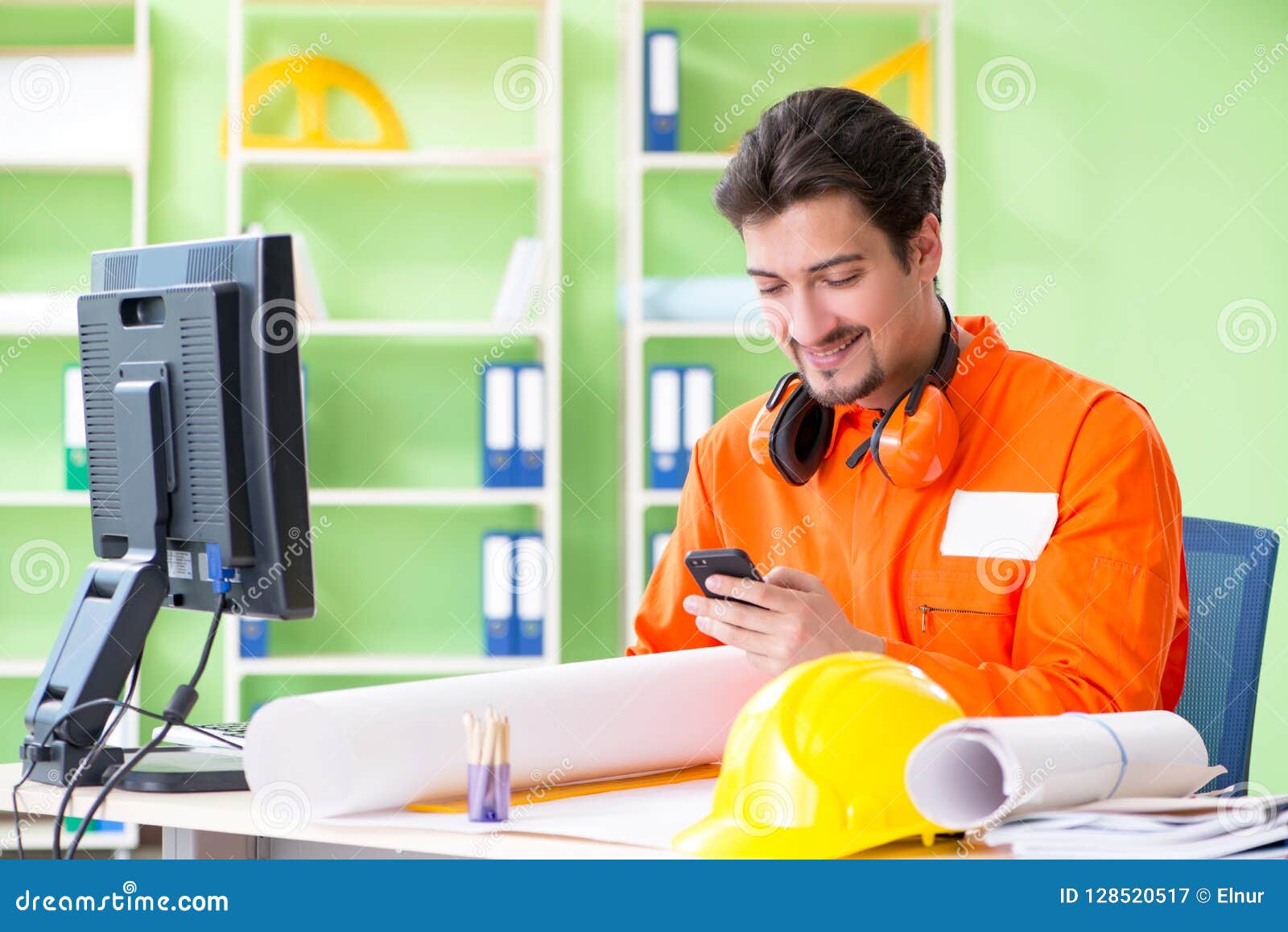 The Construction Supervisor Planning New Project in Office Stock Image ...