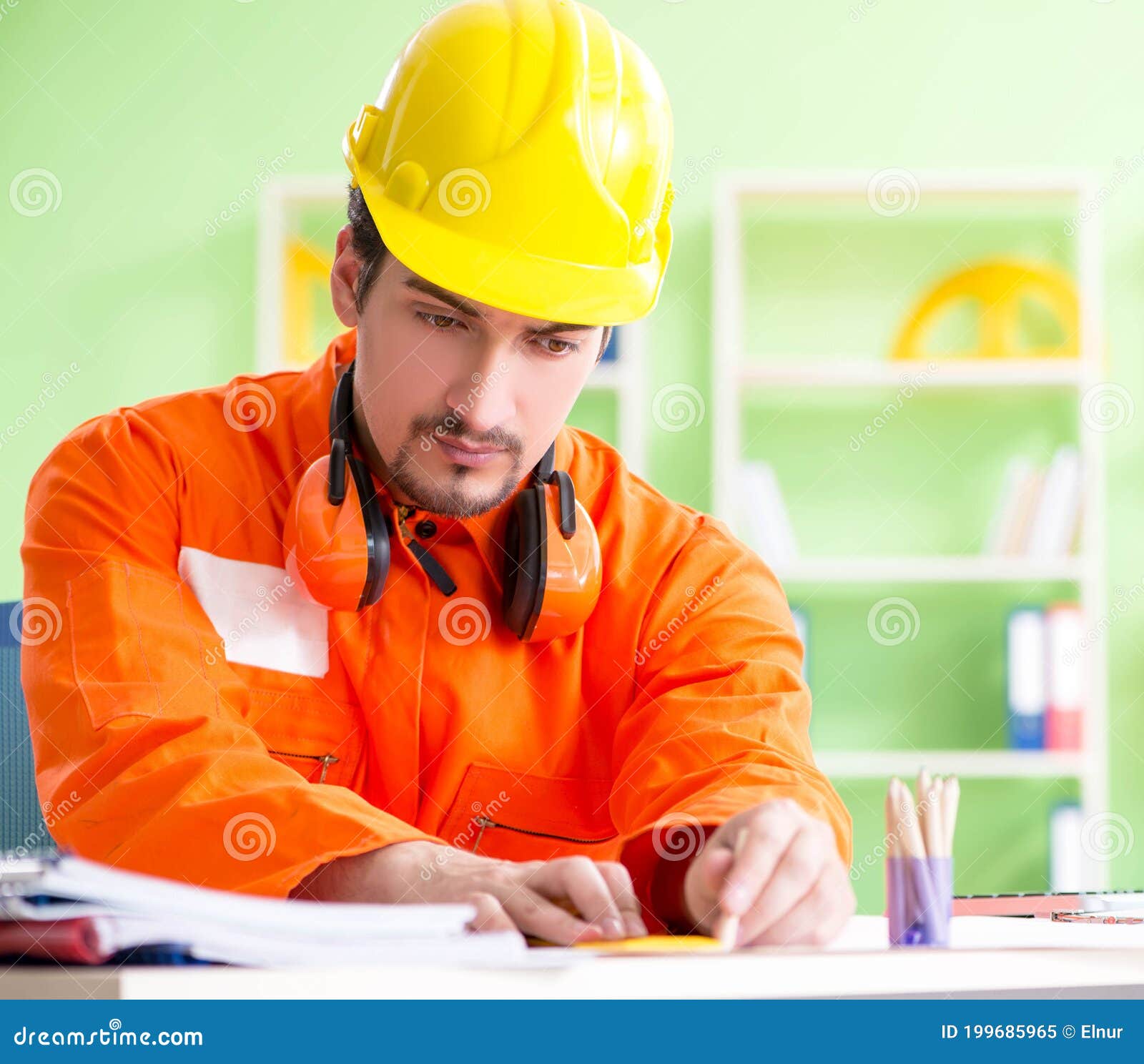 Construction Supervisor Planning New Project in Office Stock Image ...
