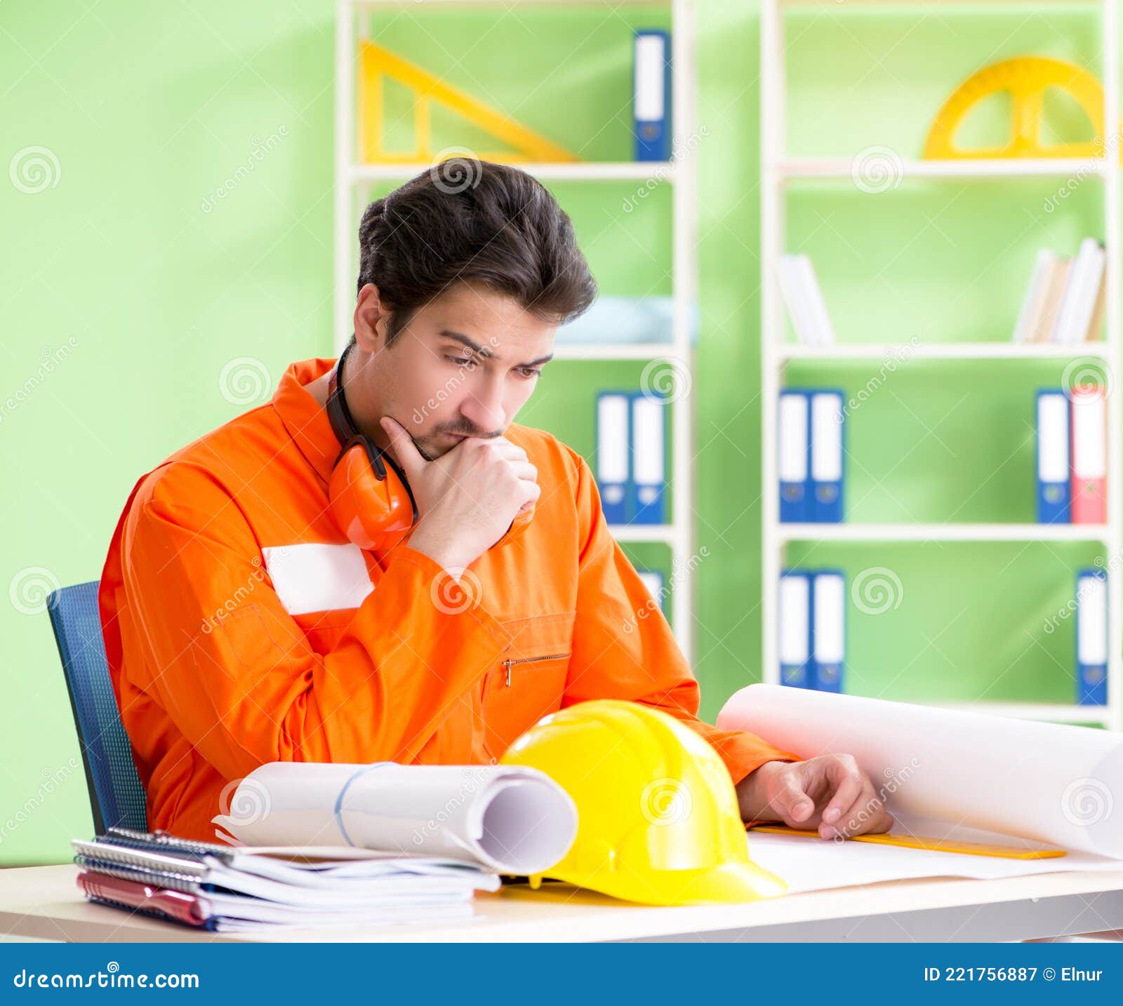 Construction Supervisor Planning New Project in Office Stock Image ...