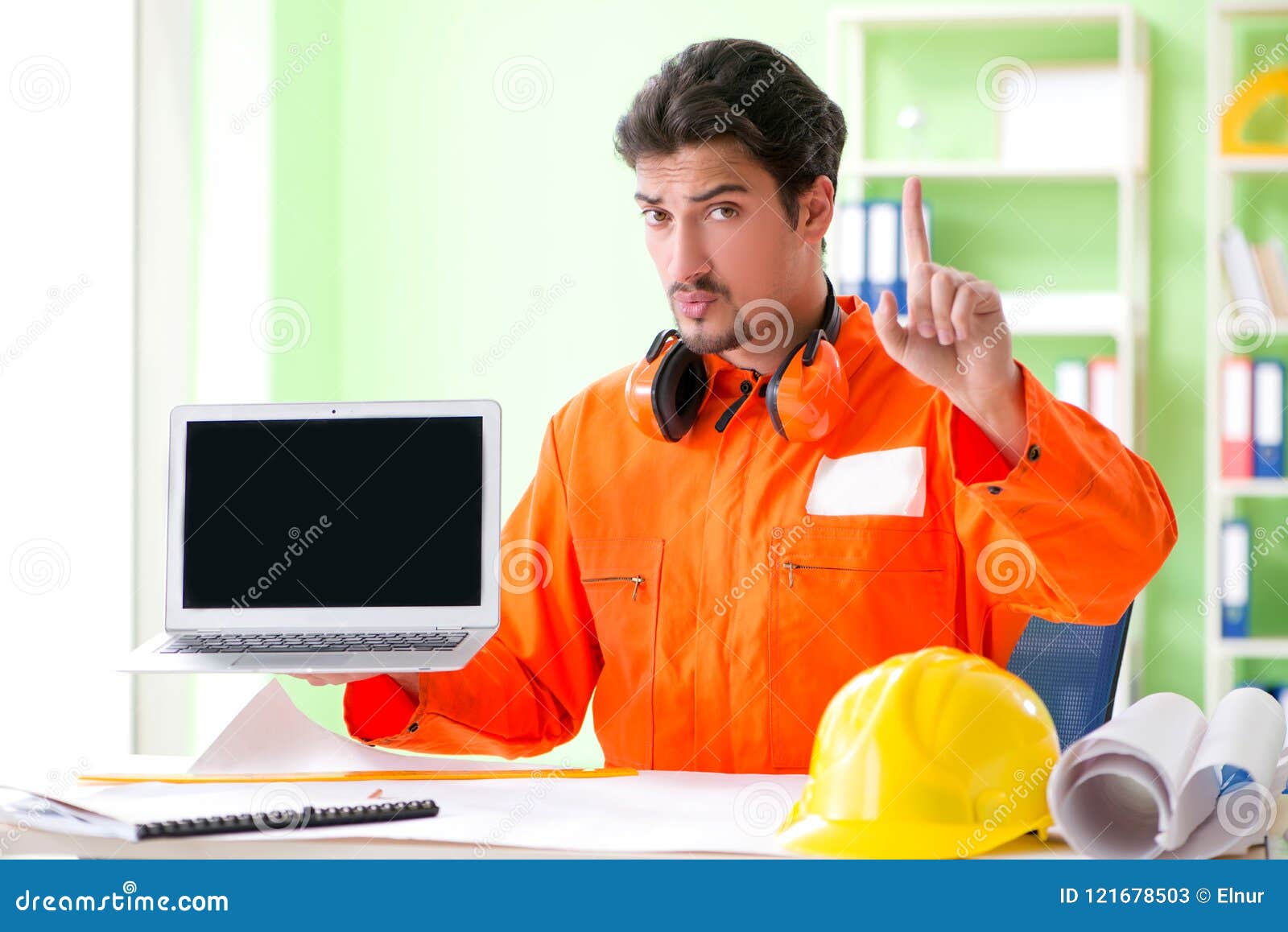 The Construction Supervisor Planning New Project in Office Stock Image ...