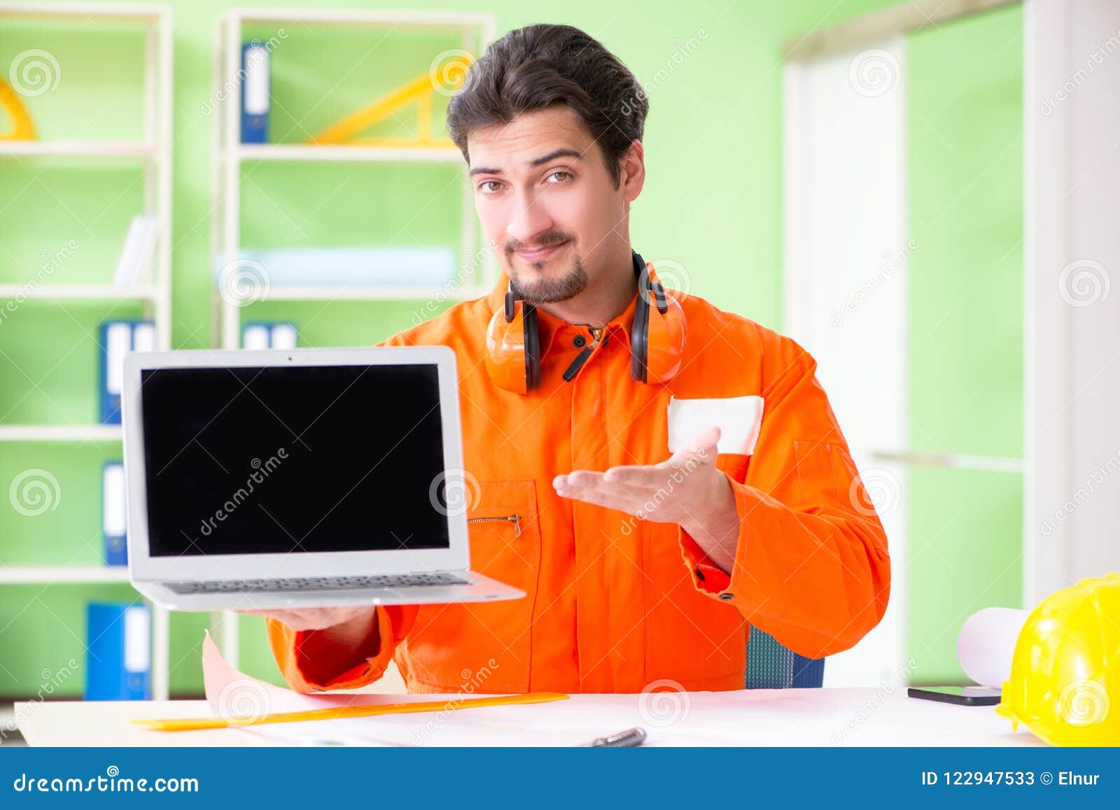 The Construction Supervisor Planning New Project in Office Stock Image ...