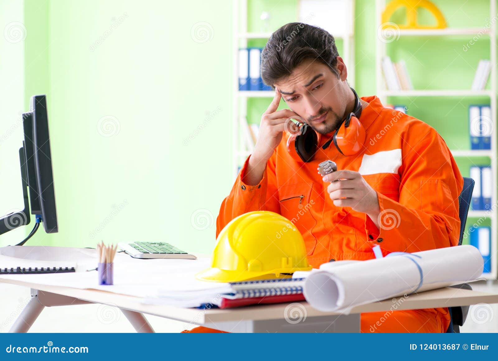 The Construction Supervisor Planning New Project in Office Stock Image ...
