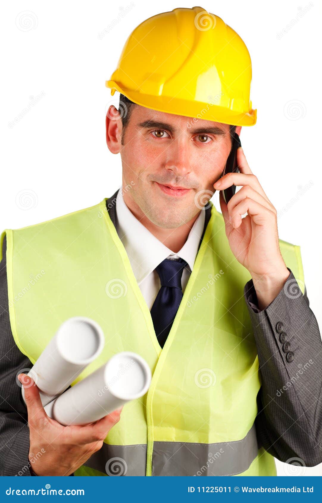 Construction Supervisor with Plans Stock Image - Image of face ...