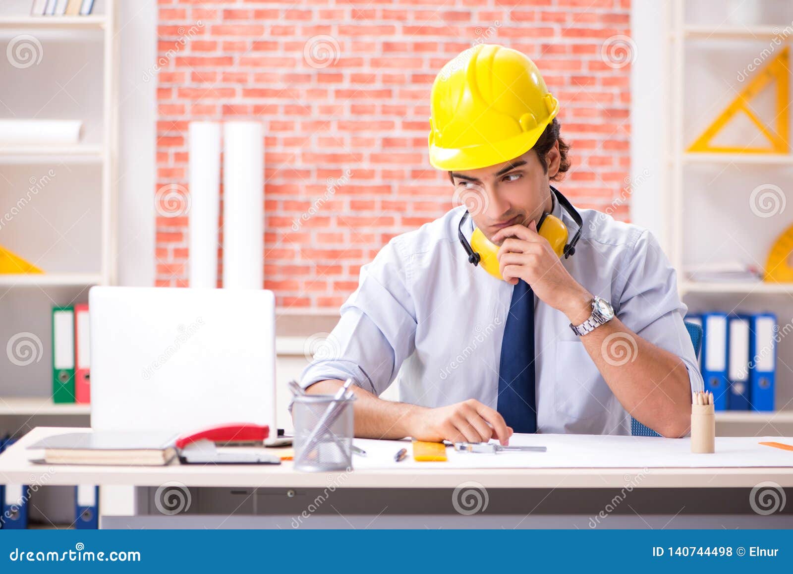 The Construction Supervisor Working on Blueprints Stock Photo - Image ...