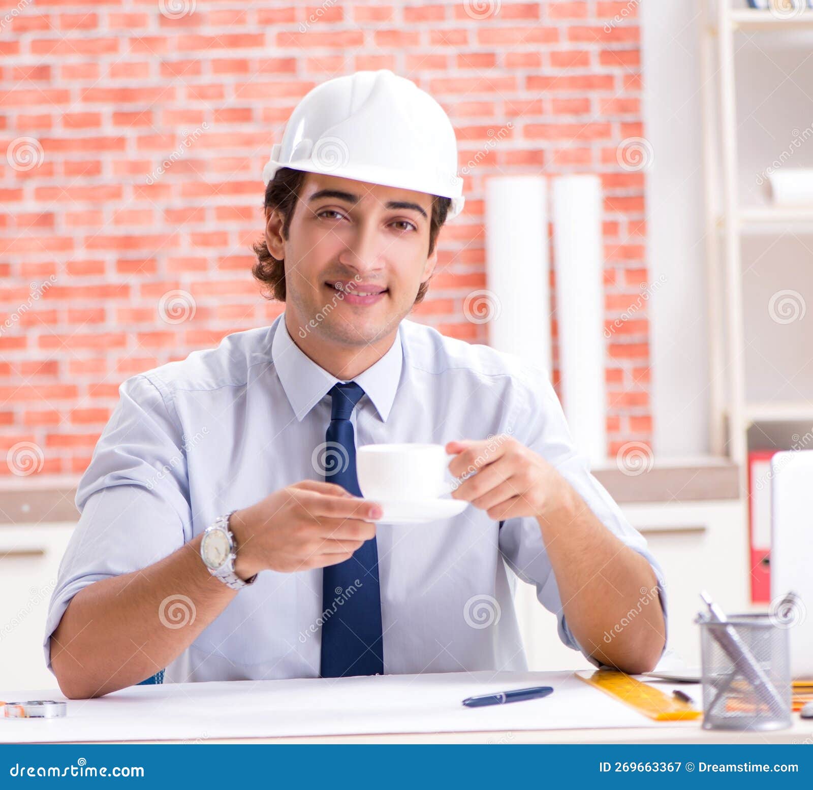 Construction Supervisor Working on Blueprints Stock Image - Image of ...