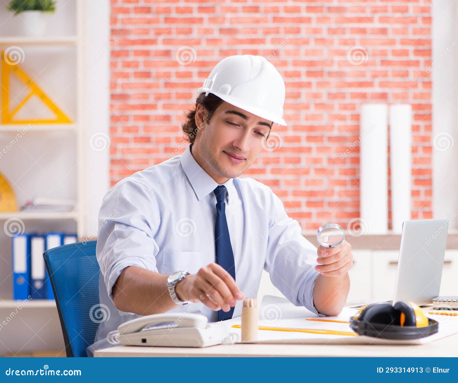 Construction Supervisor Working on Blueprints Stock Image - Image of ...