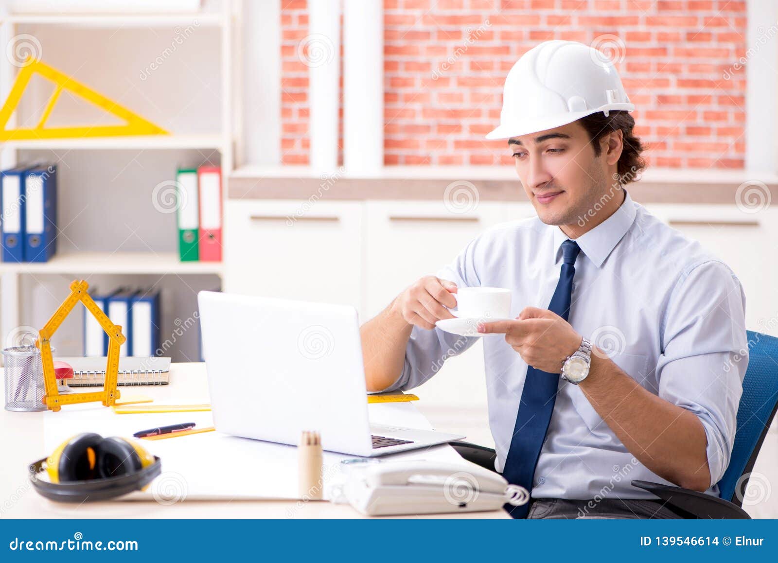 The Construction Supervisor Working on Blueprints Stock Photo - Image ...