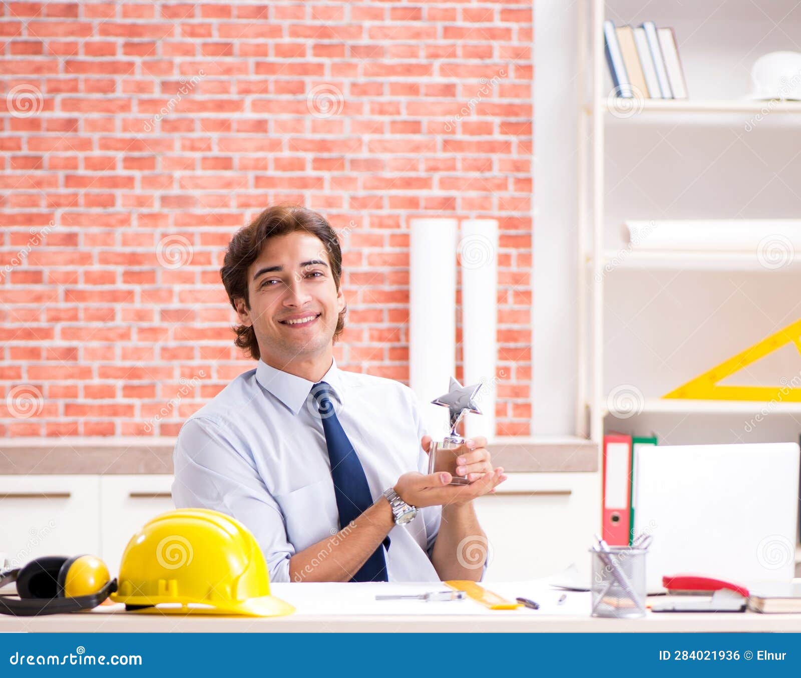 Construction Supervisor Working on Blueprints Stock Photo - Image of ...
