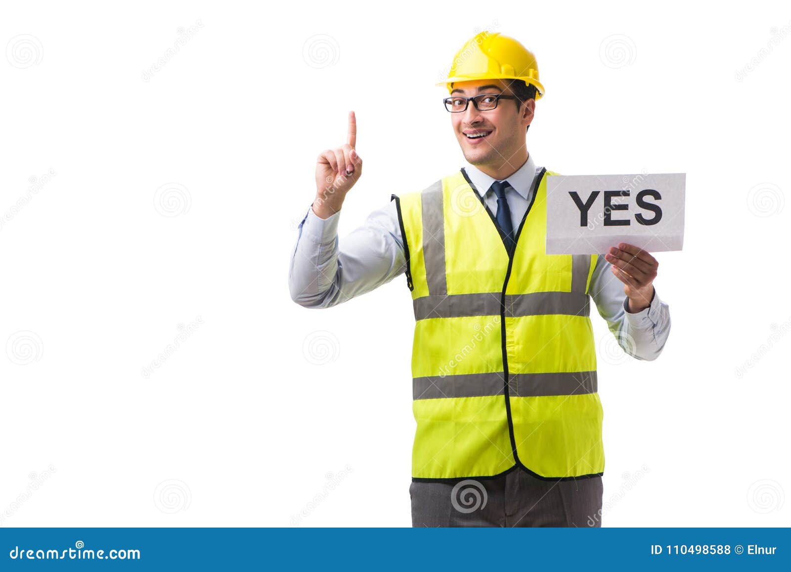 Construction Supervisor with Yes Asnwer Isolated on White Backgr Stock ...