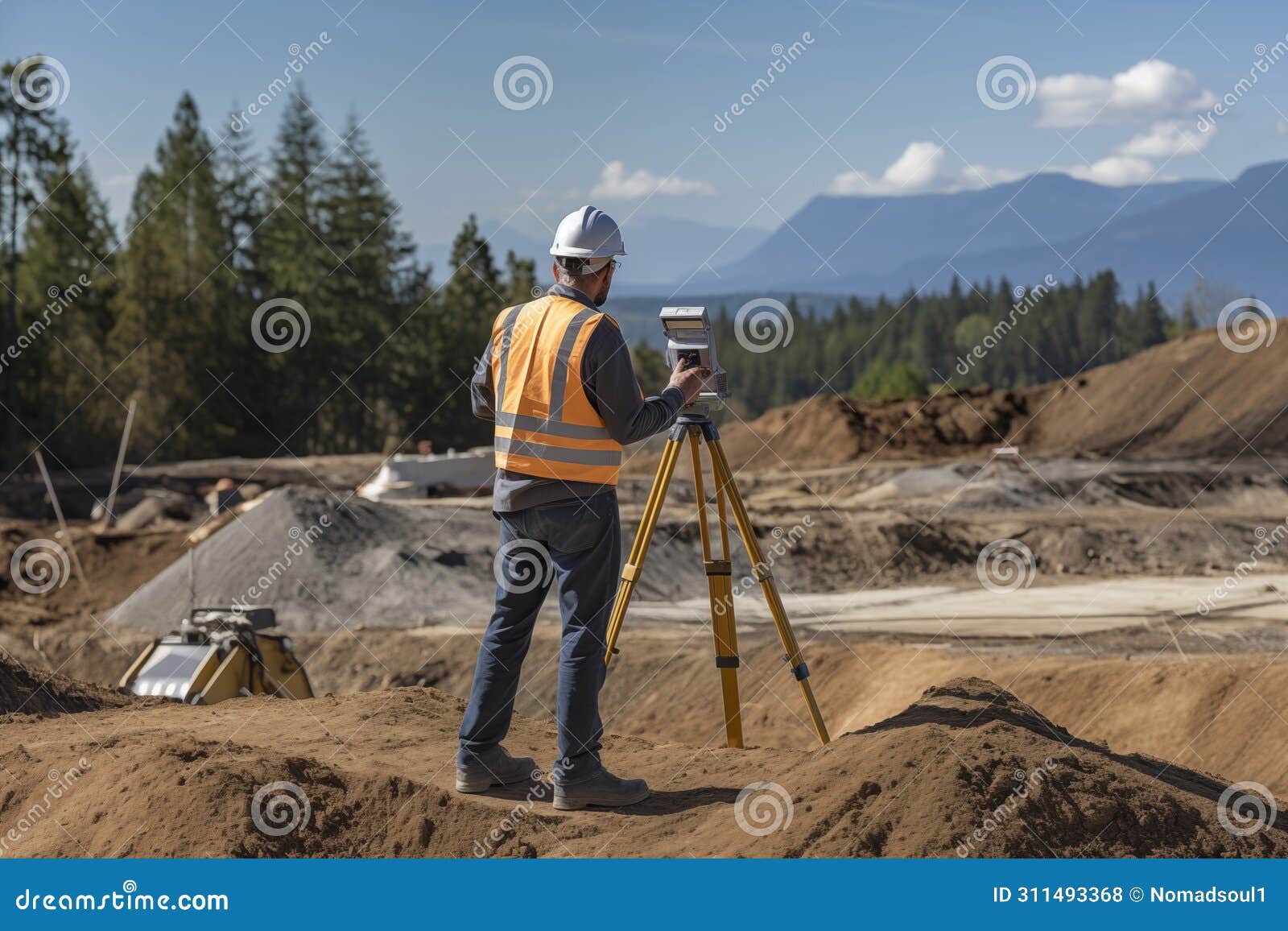 Construction Surveyor Meticulously Measuring and Analyzing Terrain ...