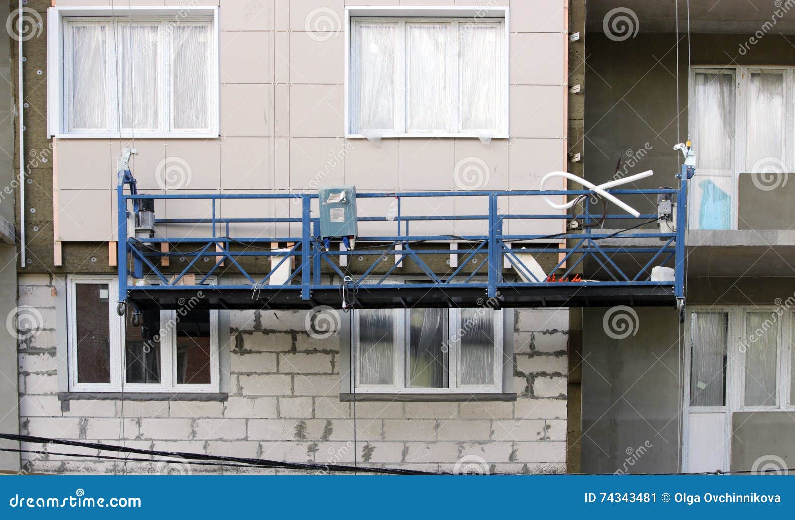 Construction Suspended Cradle without Workers on a Newly Built High ...